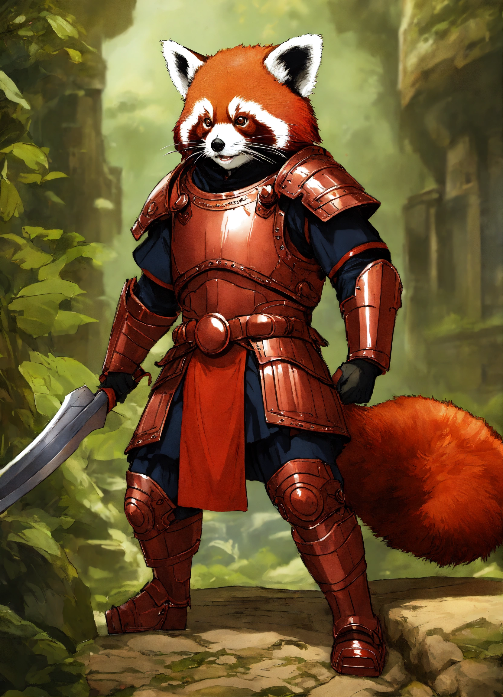 Lexica - Red panda humanoid, roman armor, atsuhiro otomo style