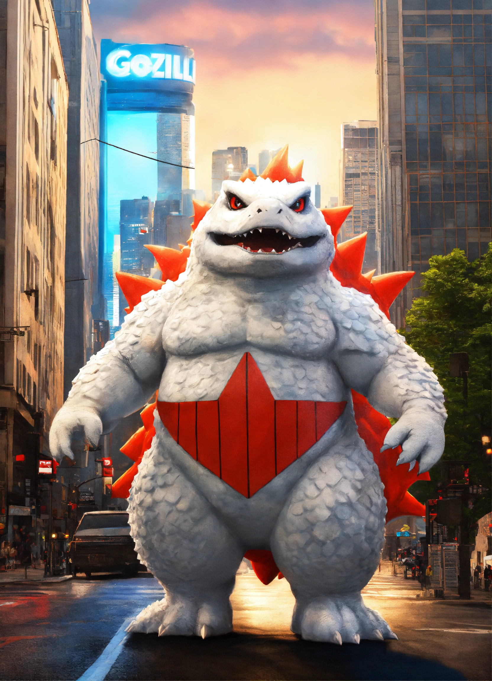 Lexica - Togepi as Godzilla, realistic 4k, full body in the city