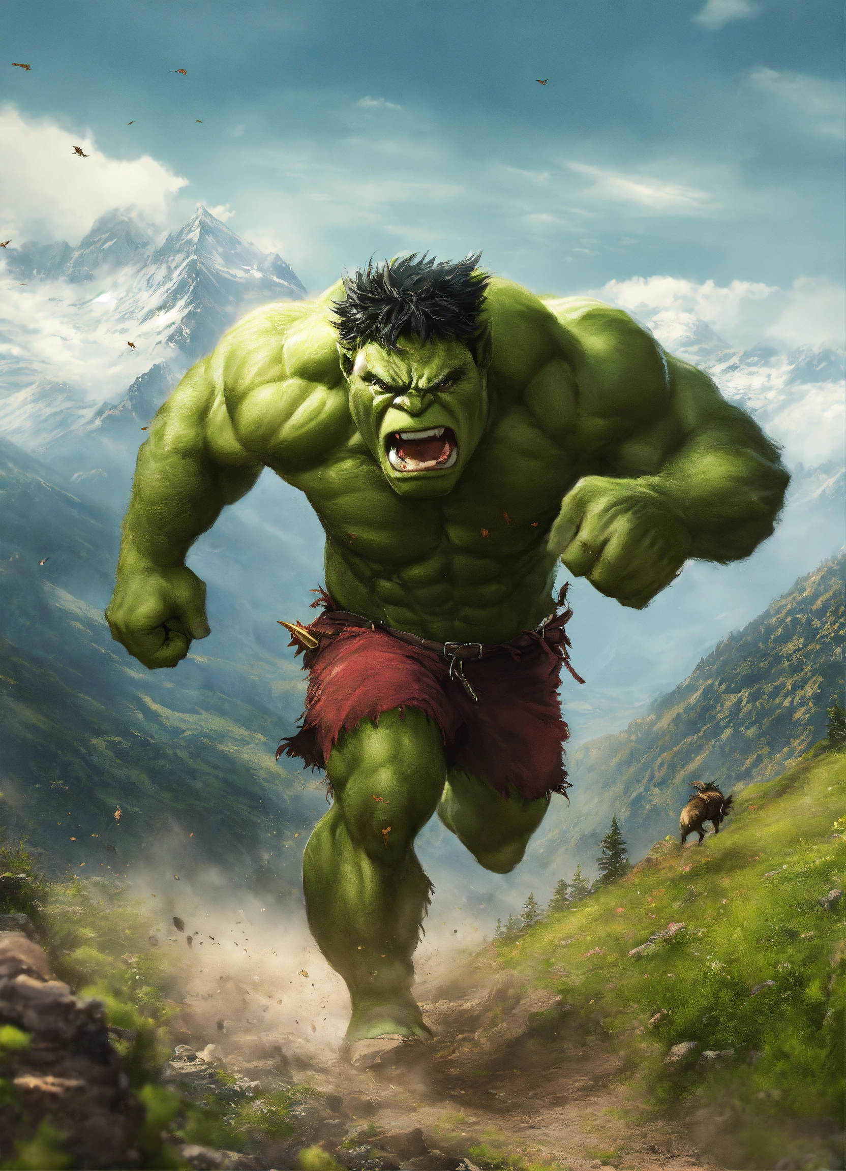 Lexica - Humoristic Hulk body mixed with wild boar head running in ...