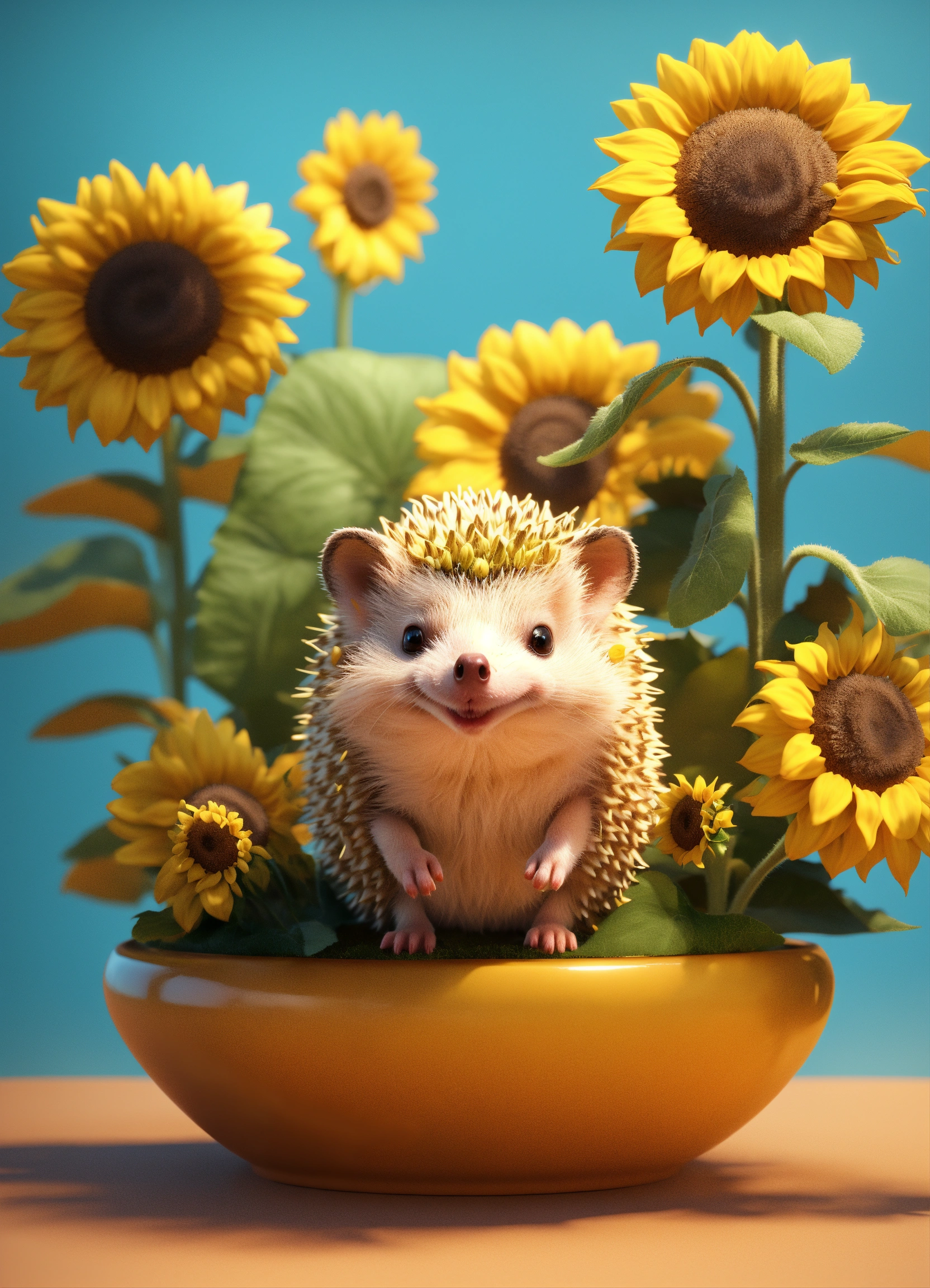 Lexica - A super cute sunflower hedgehog, unreal engine, 3d render, pixar