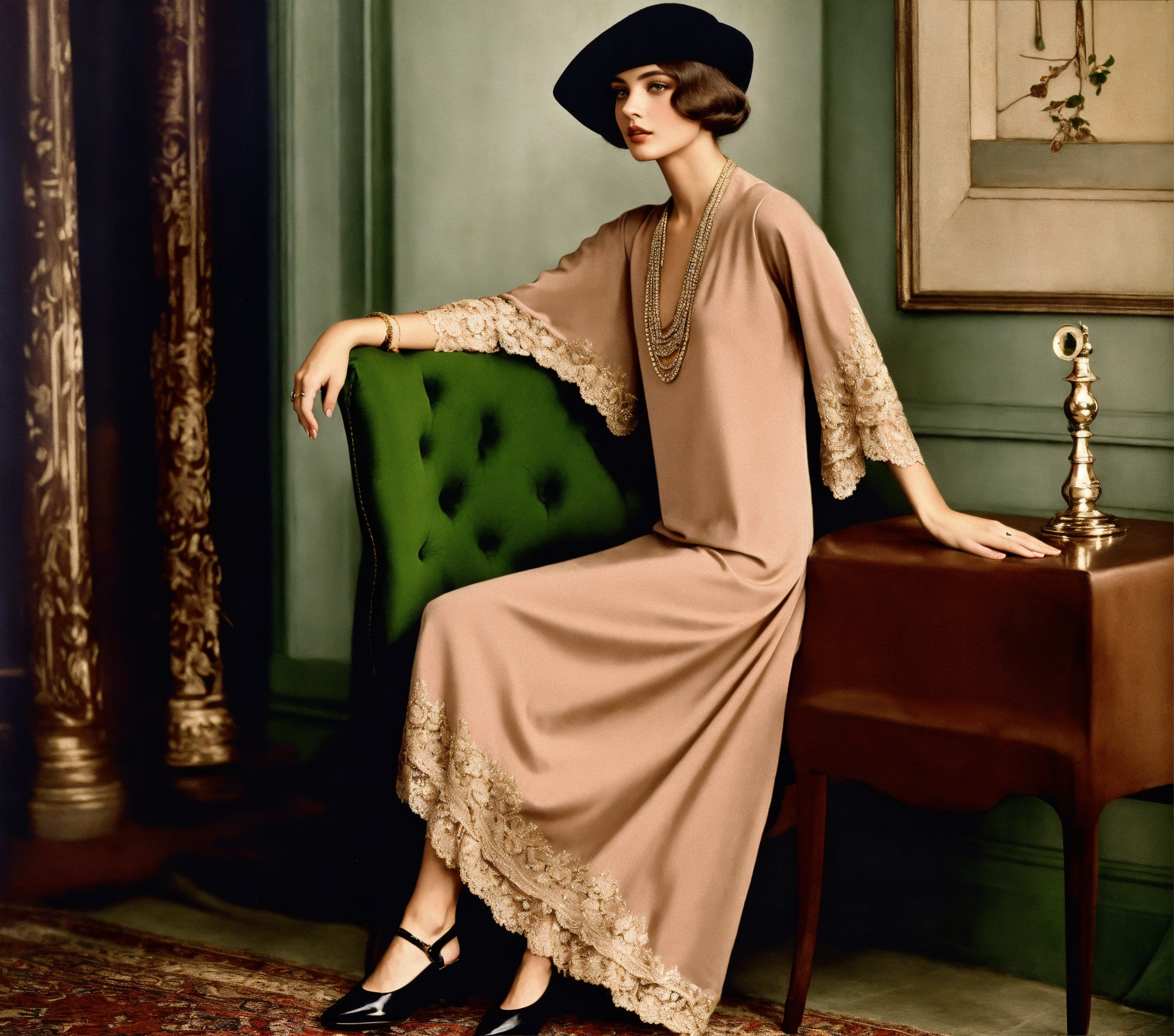 Lexica - Modelo,com vestido de época, 1920, na capa da revista vogue