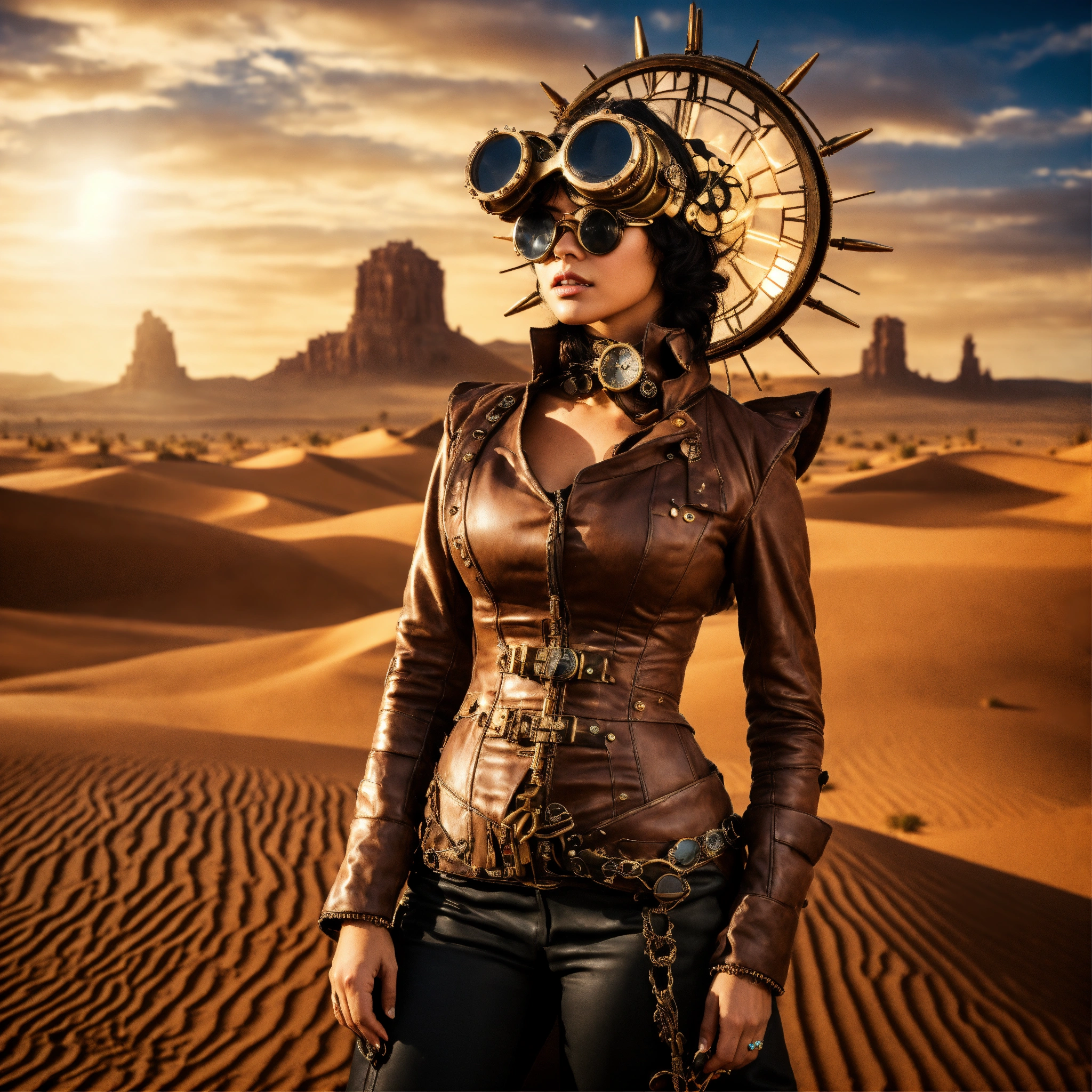 Lexica - Steampunk Brazilian model in steampunk goggles and a steampunk helmet on the background ...