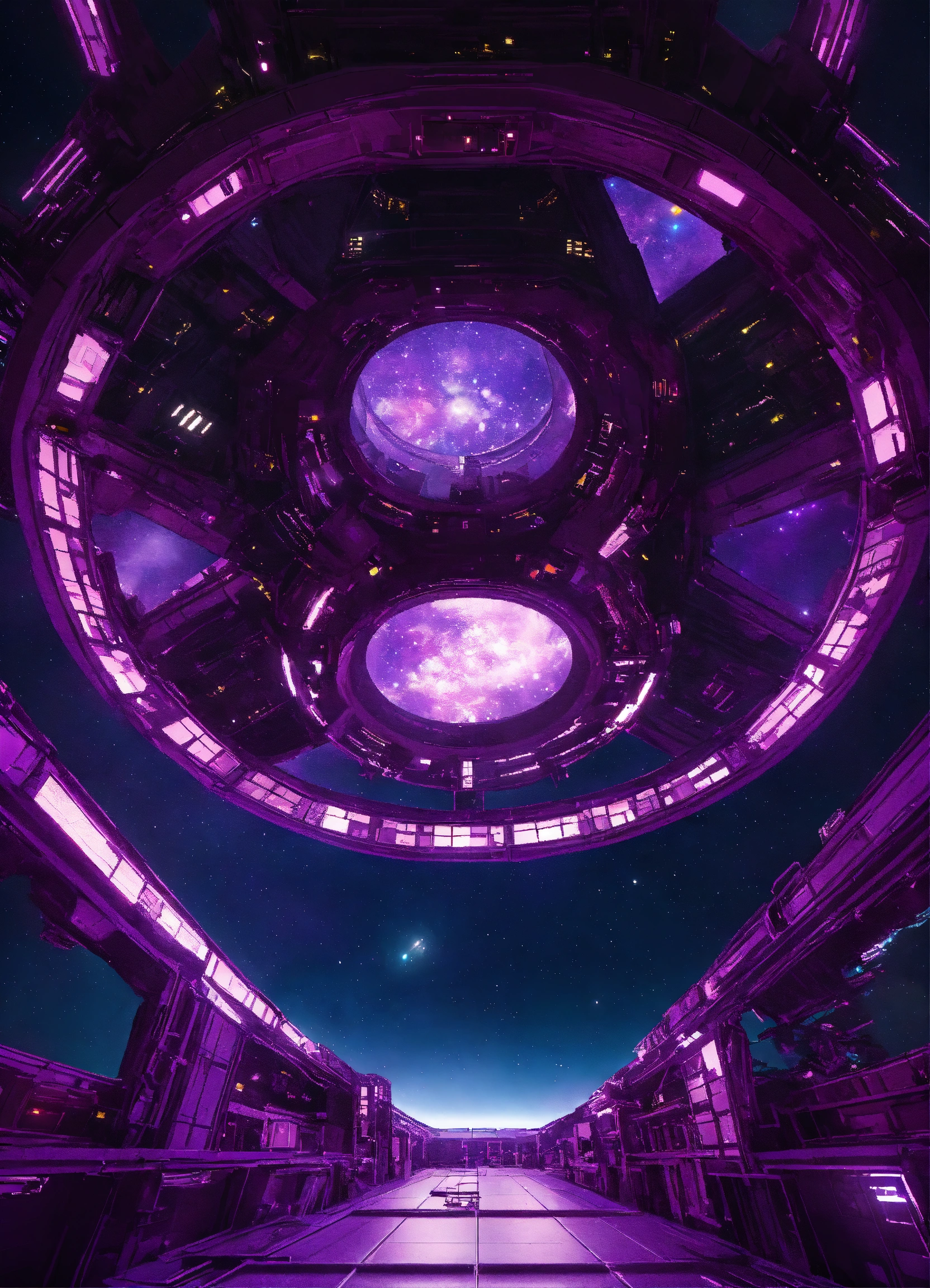 Lexica - Entire giant purple space station in dark space from top with ...