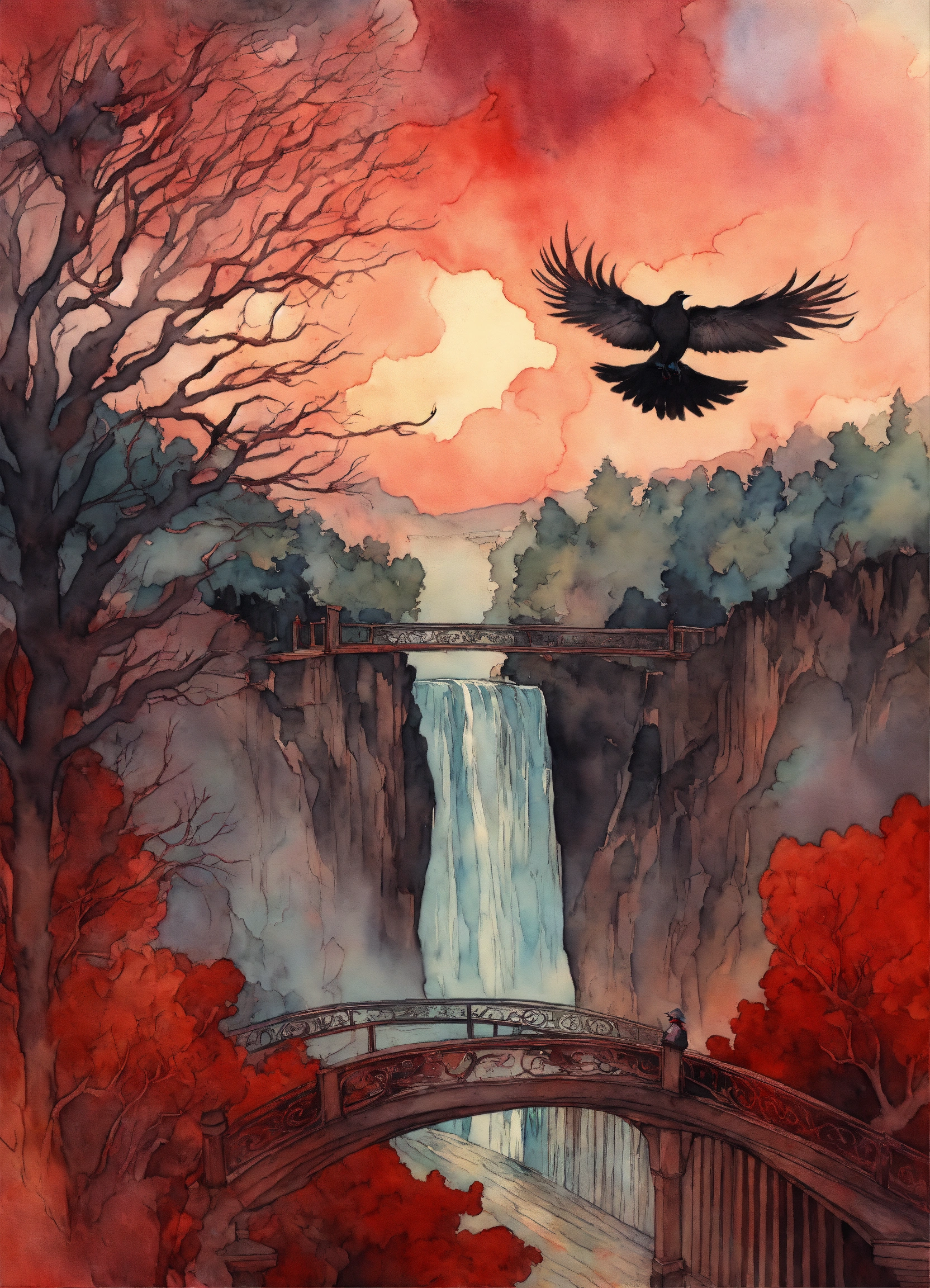 Lexica - A Crow silhouette flying through the smoke. A silhouette ...