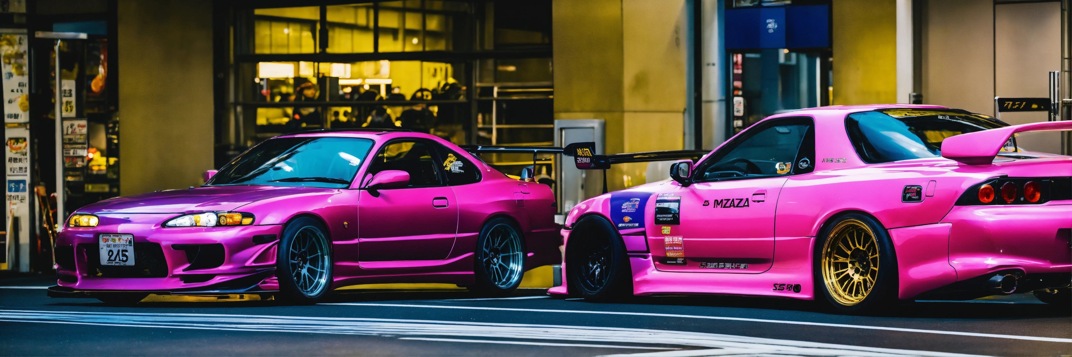 Lexica - A colorful pink Nissan Silvia S15 with a wide-body kit racing ...