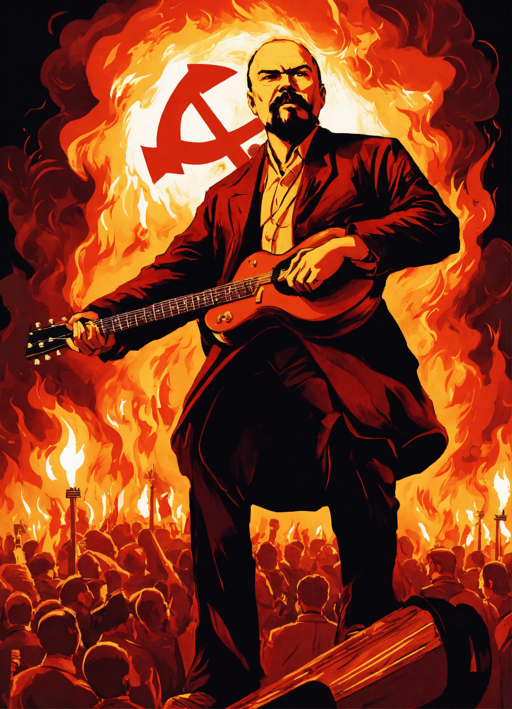 Lexica - Illustration A Lenin-esque figure, surrounded by a fervent ...