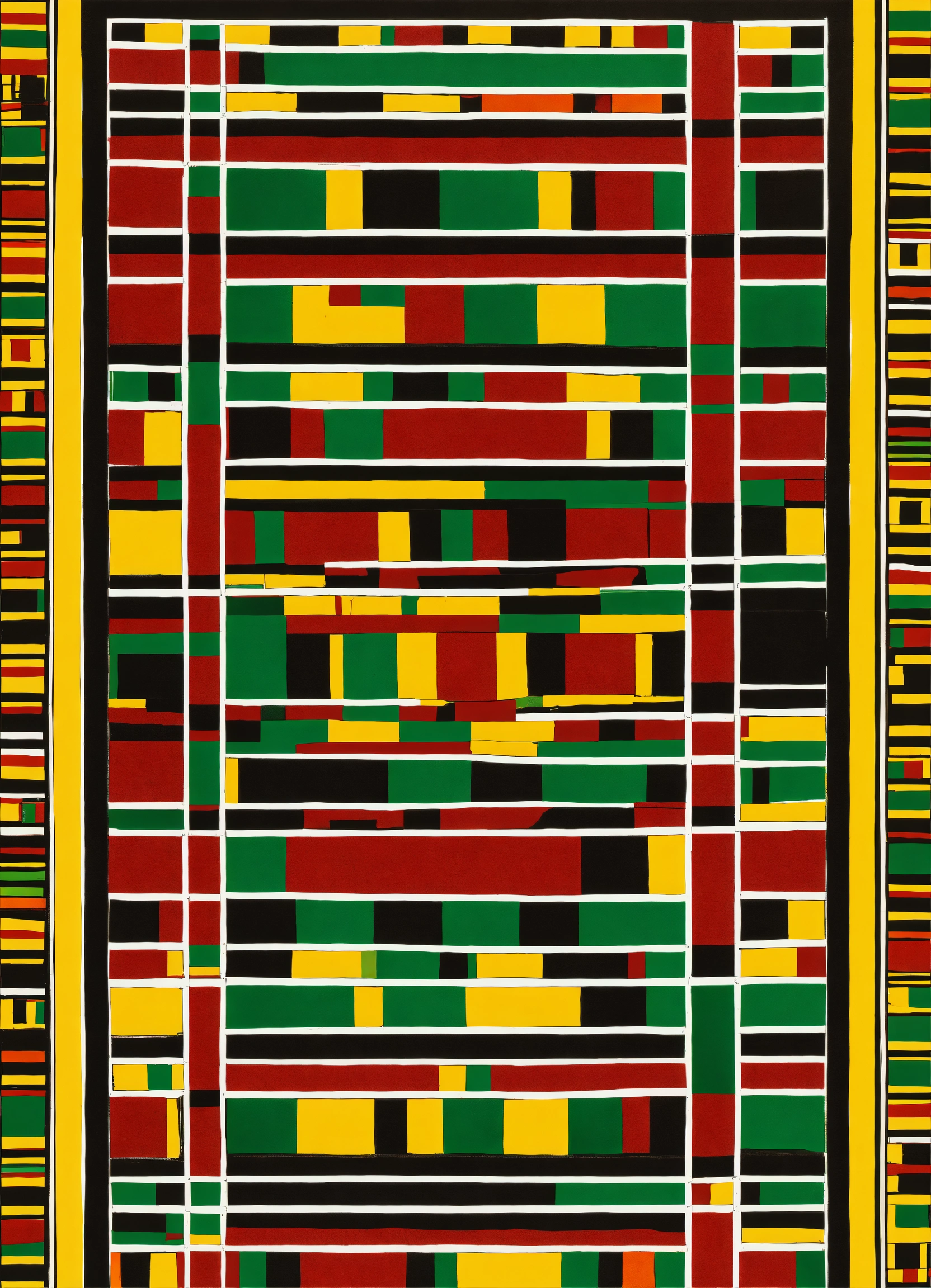 Lexica - A Mondrian-esque painting using kente cloth colors of red ...