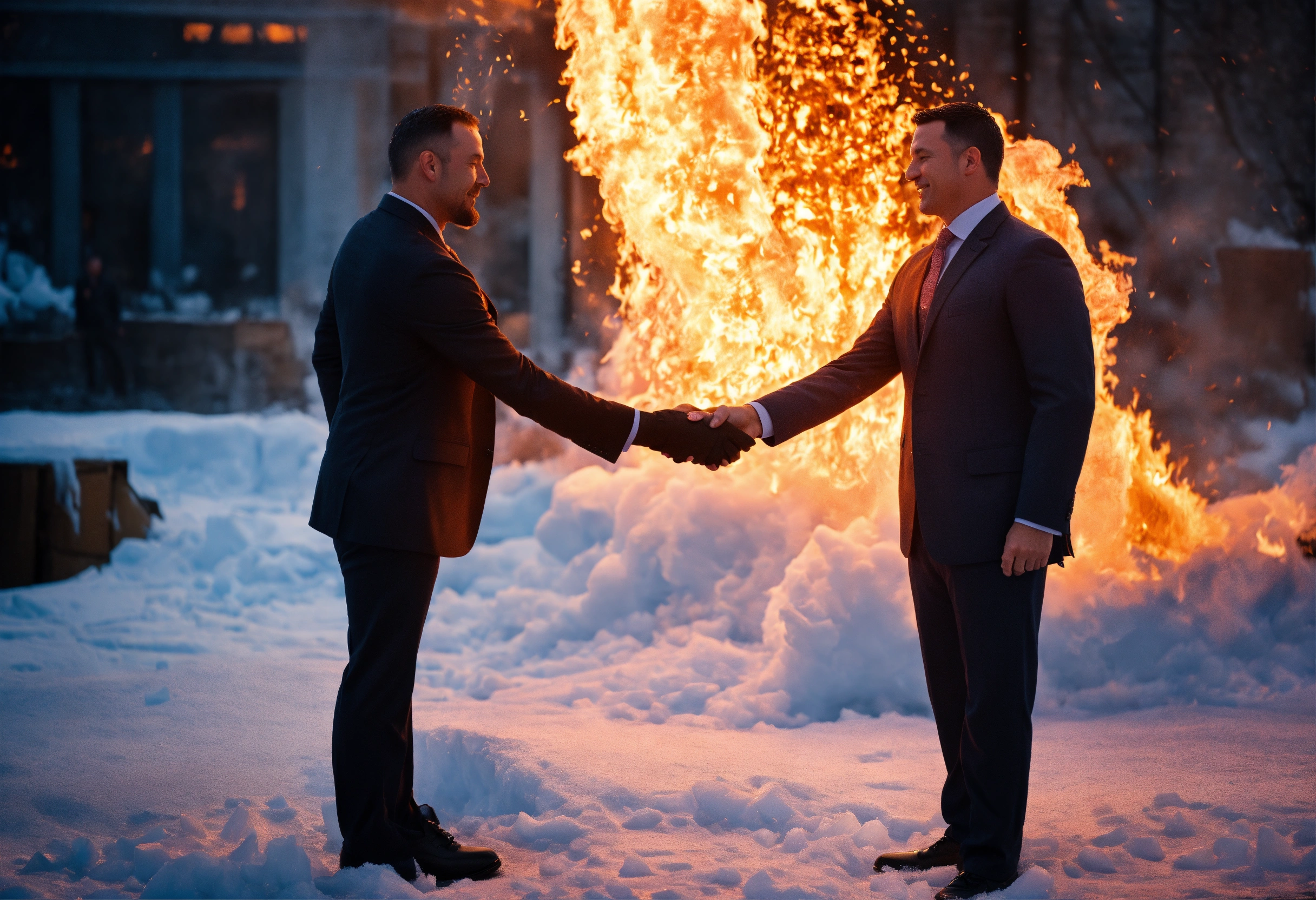 Lexica - Cold ice warm fire business men shaking hands