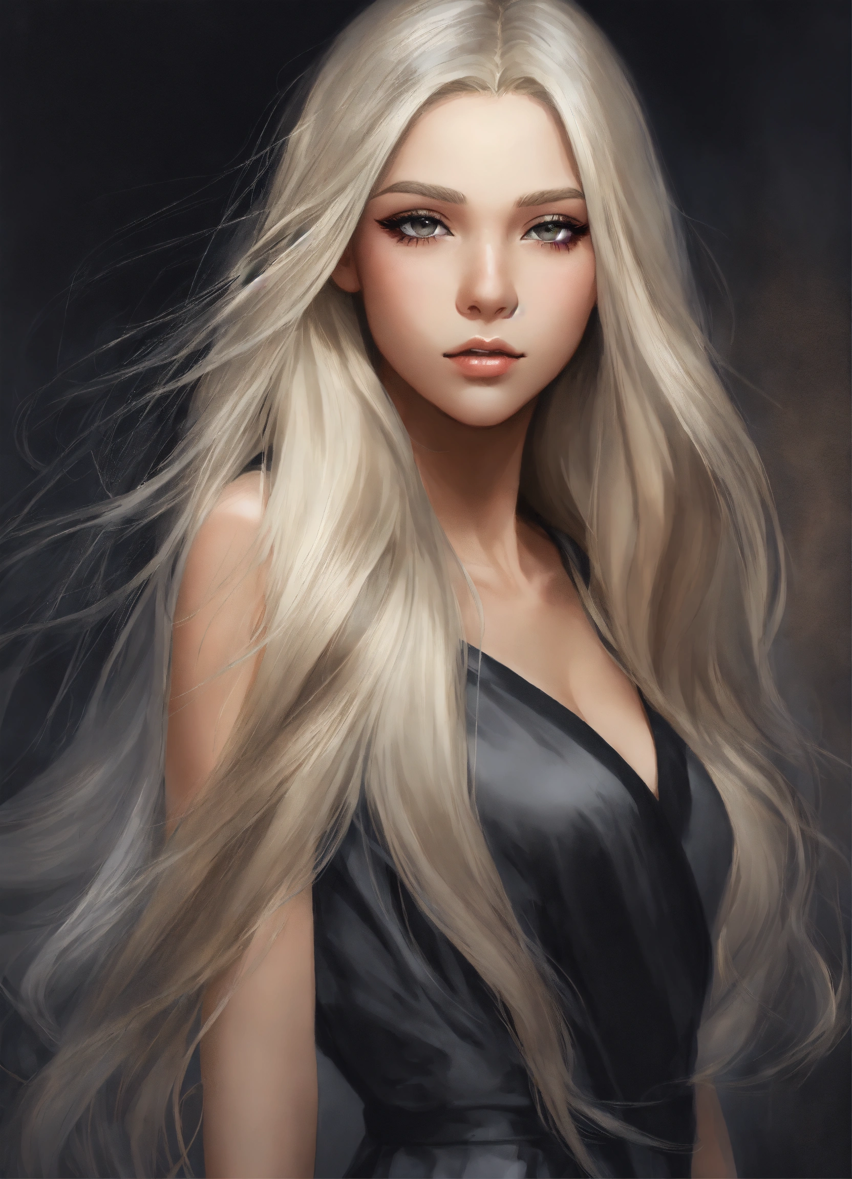 Lexica - Beautiful platinum grey blond young tween 2d drawing. Petite ...