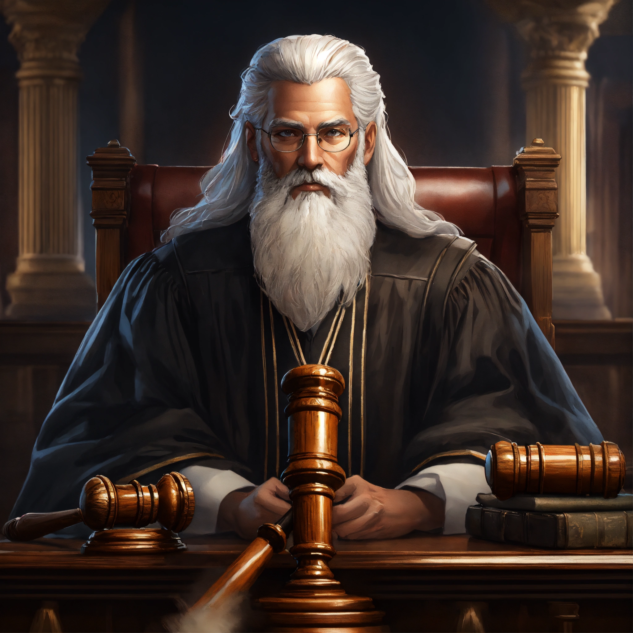Lexica - Portrait painting of a judge with a wooden gavel, beard, white ...
