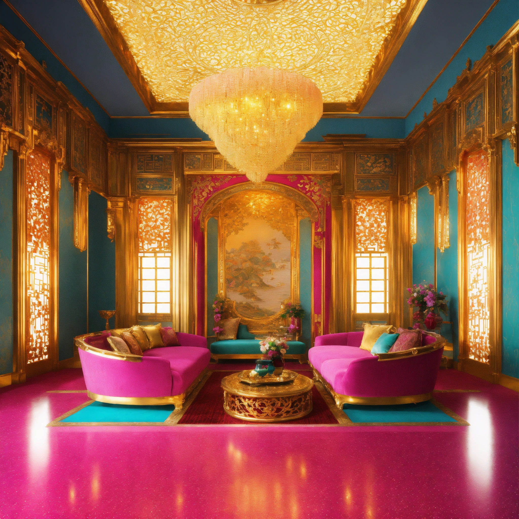 Lexica - Futuristic beautiful Chinese palace interior sitting room ...