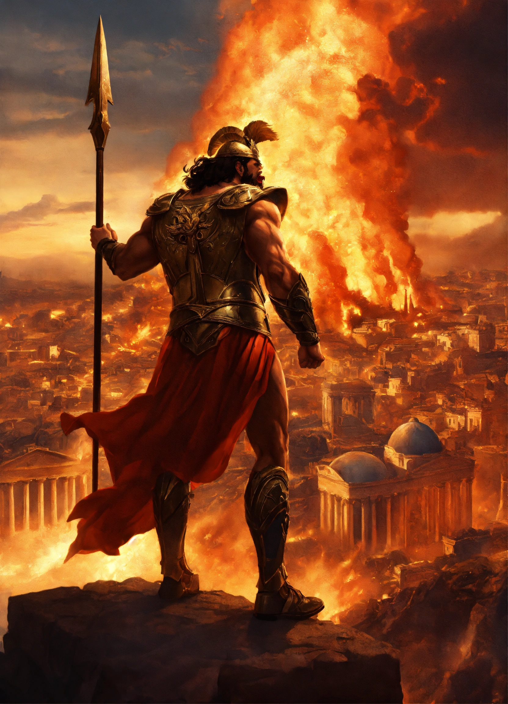 Lexica - Ares destroying a city, shouting in anger, greek zeus watching ...