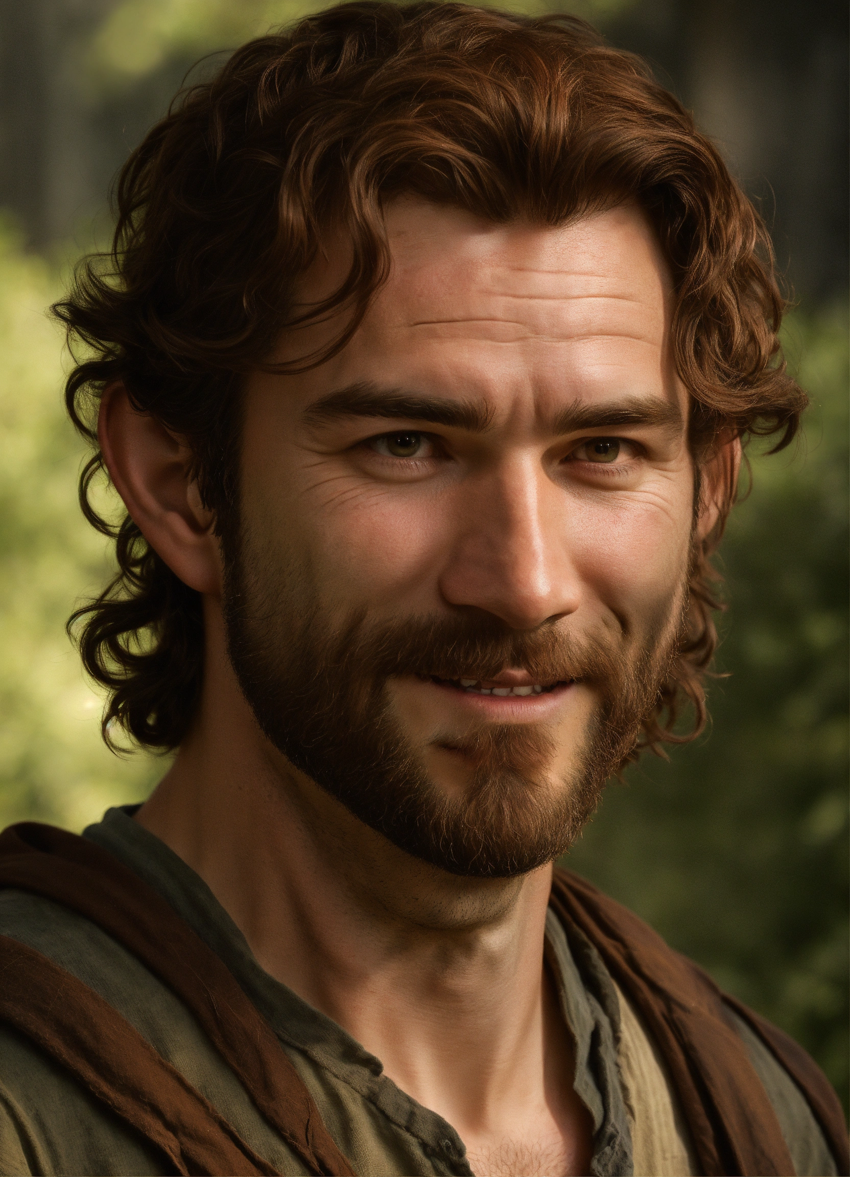 Lexica - A thin and wiry male hobbit, 40 years old, with a chiseled jaw ...