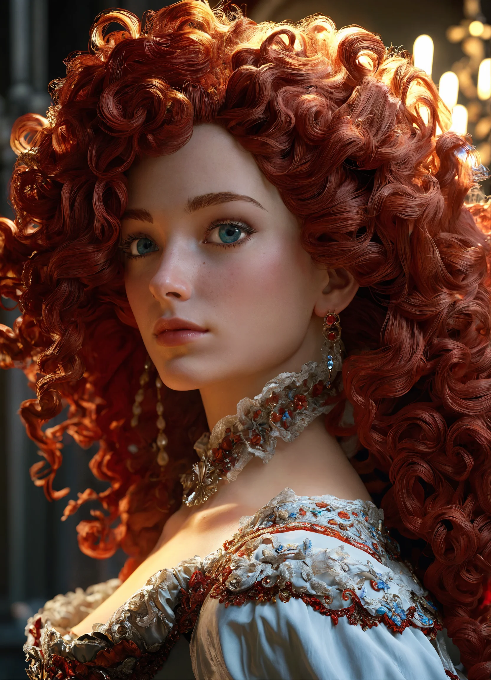 Lexica - Beautiful Baroque Princess, elaborate gown, massive curly red ...