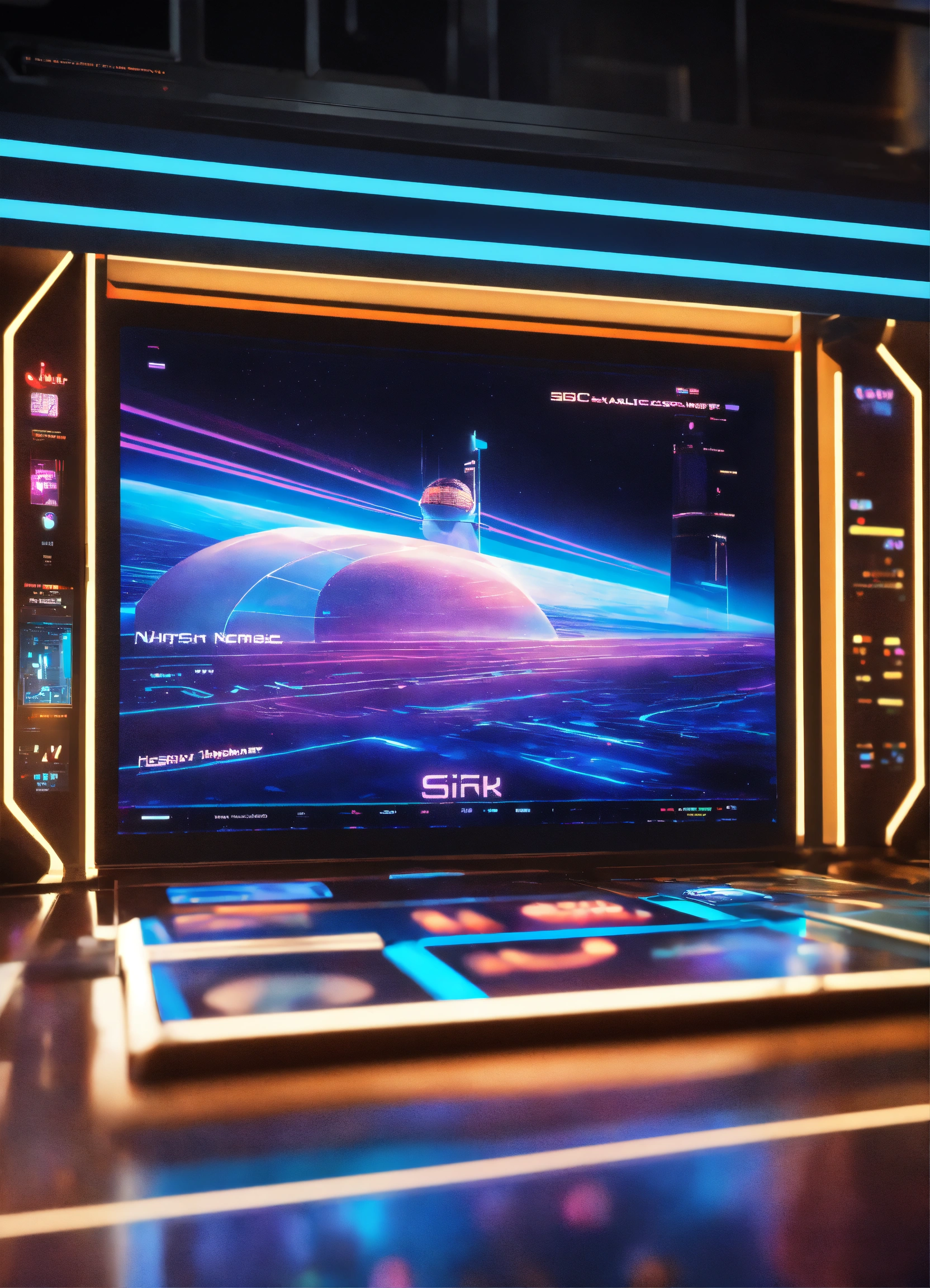 Lexica - Close up of 1 big screen in the center of a bunch of big ...