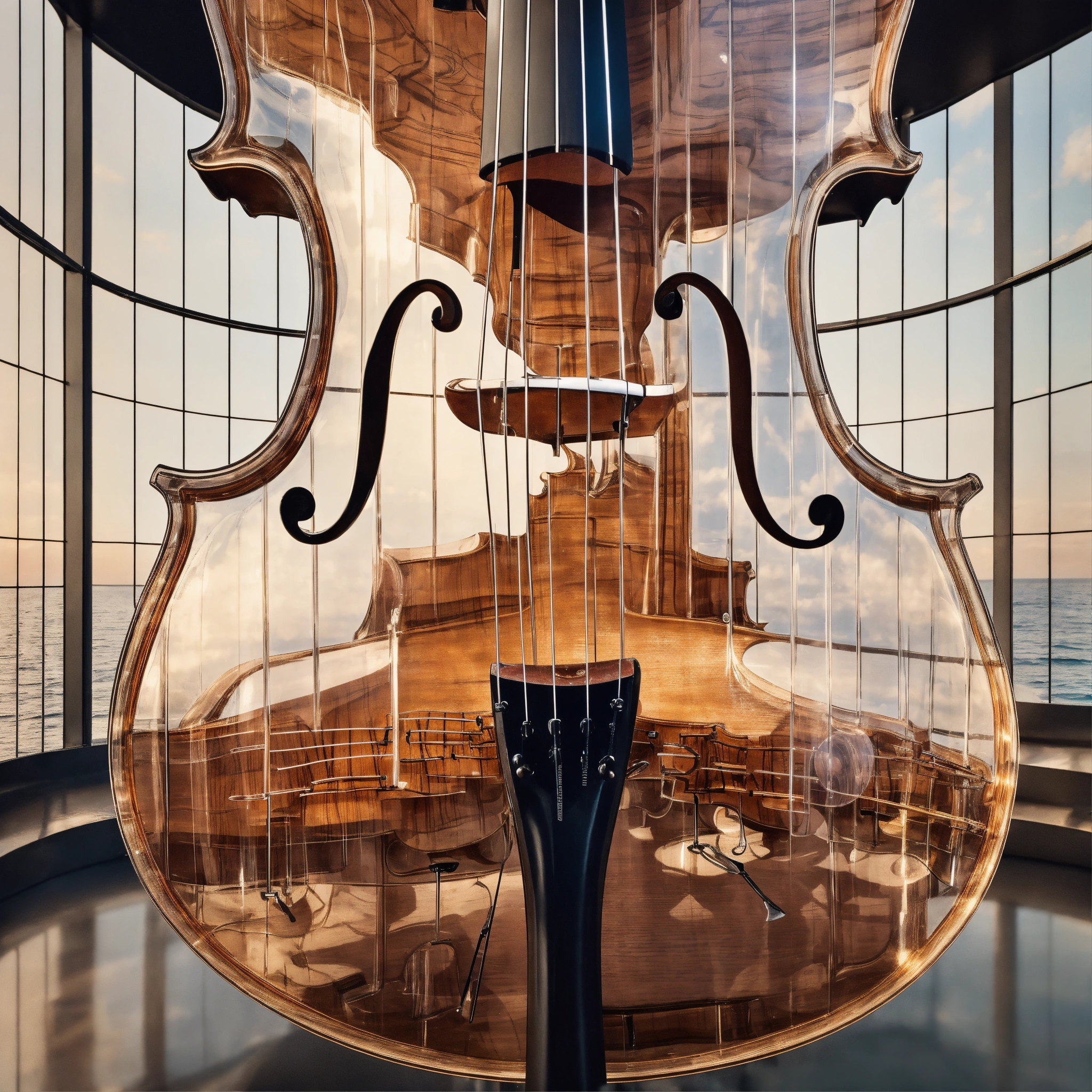 Lexica - A photorealistic closeup view of inside a transparent cello ...
