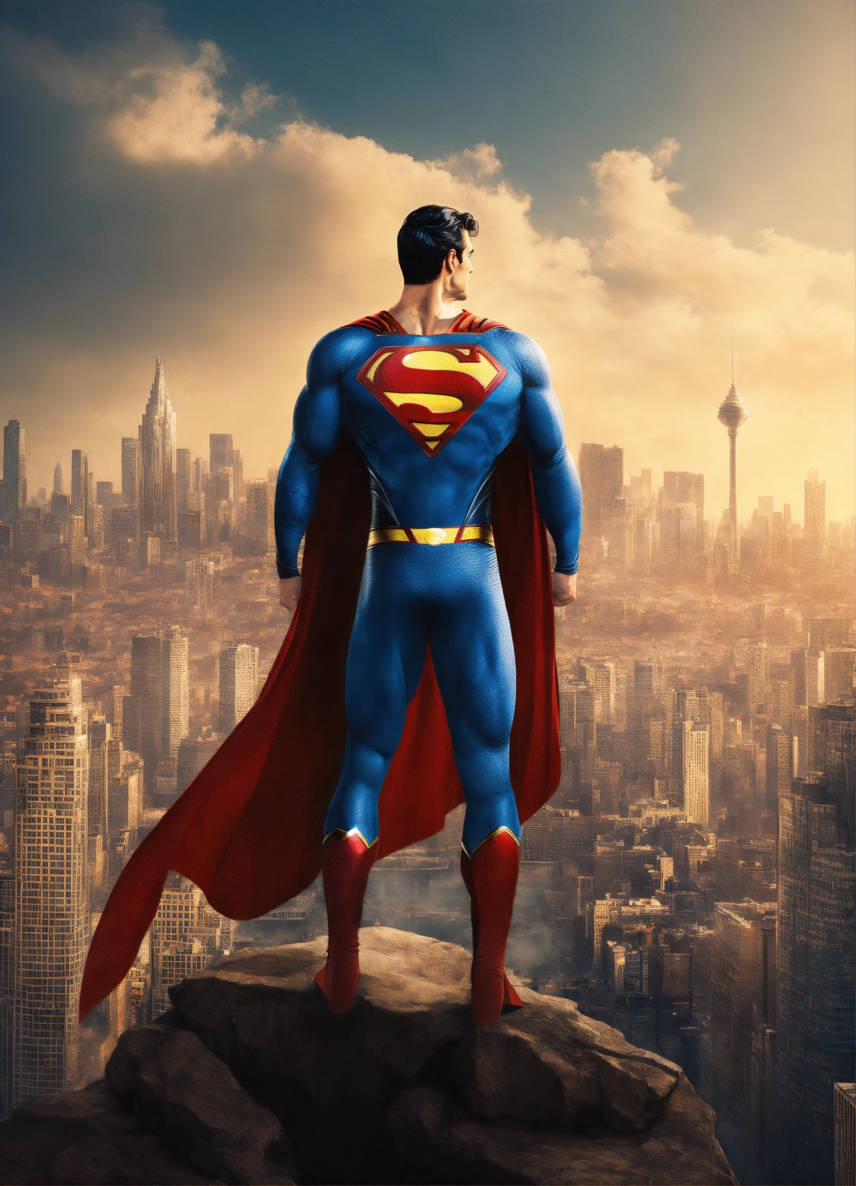 Lexica - An elegant Superman with city background