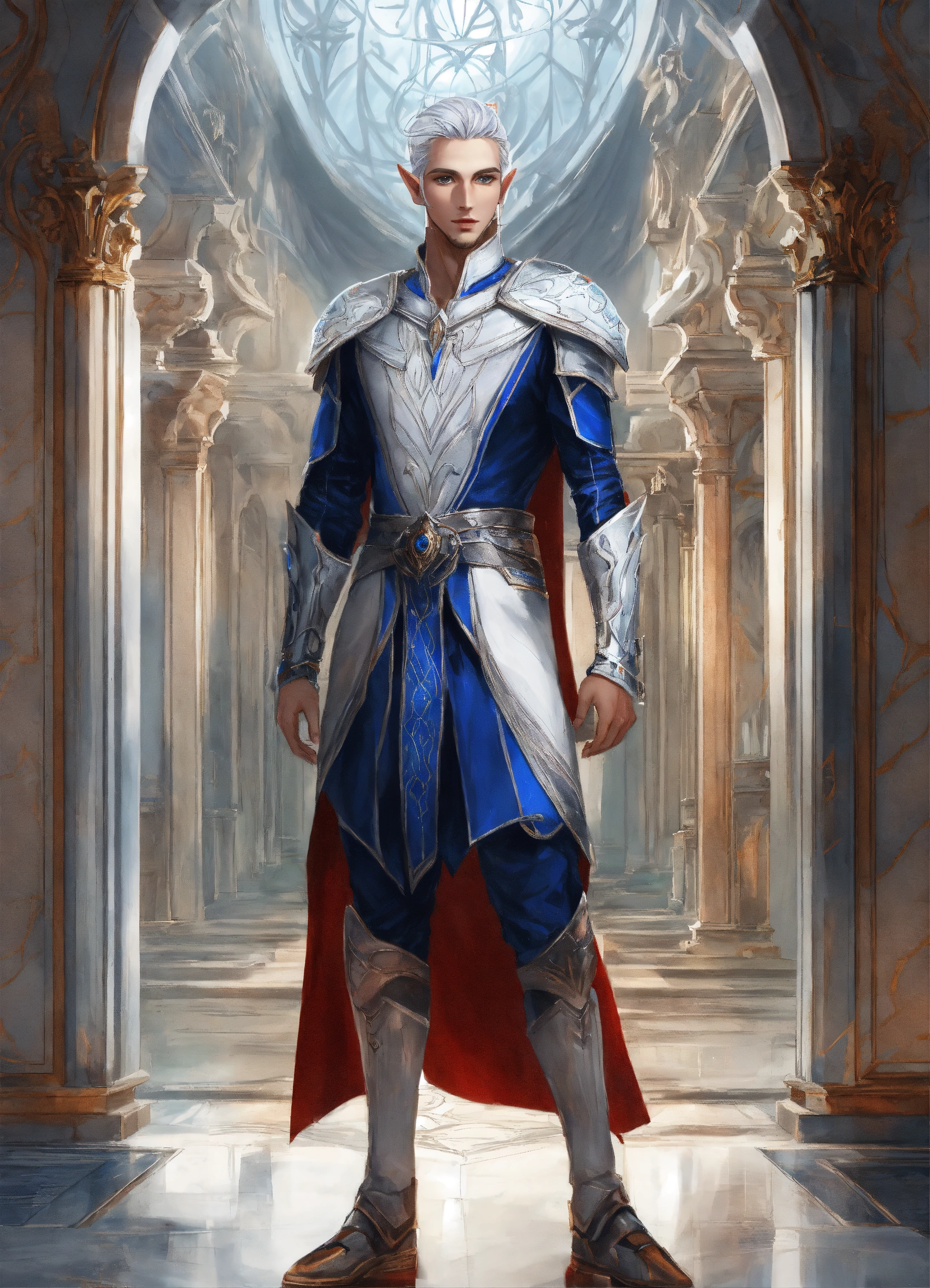 Lexica - Drawing of an elf, royalty, sci fi, cybernetic, white and red ...