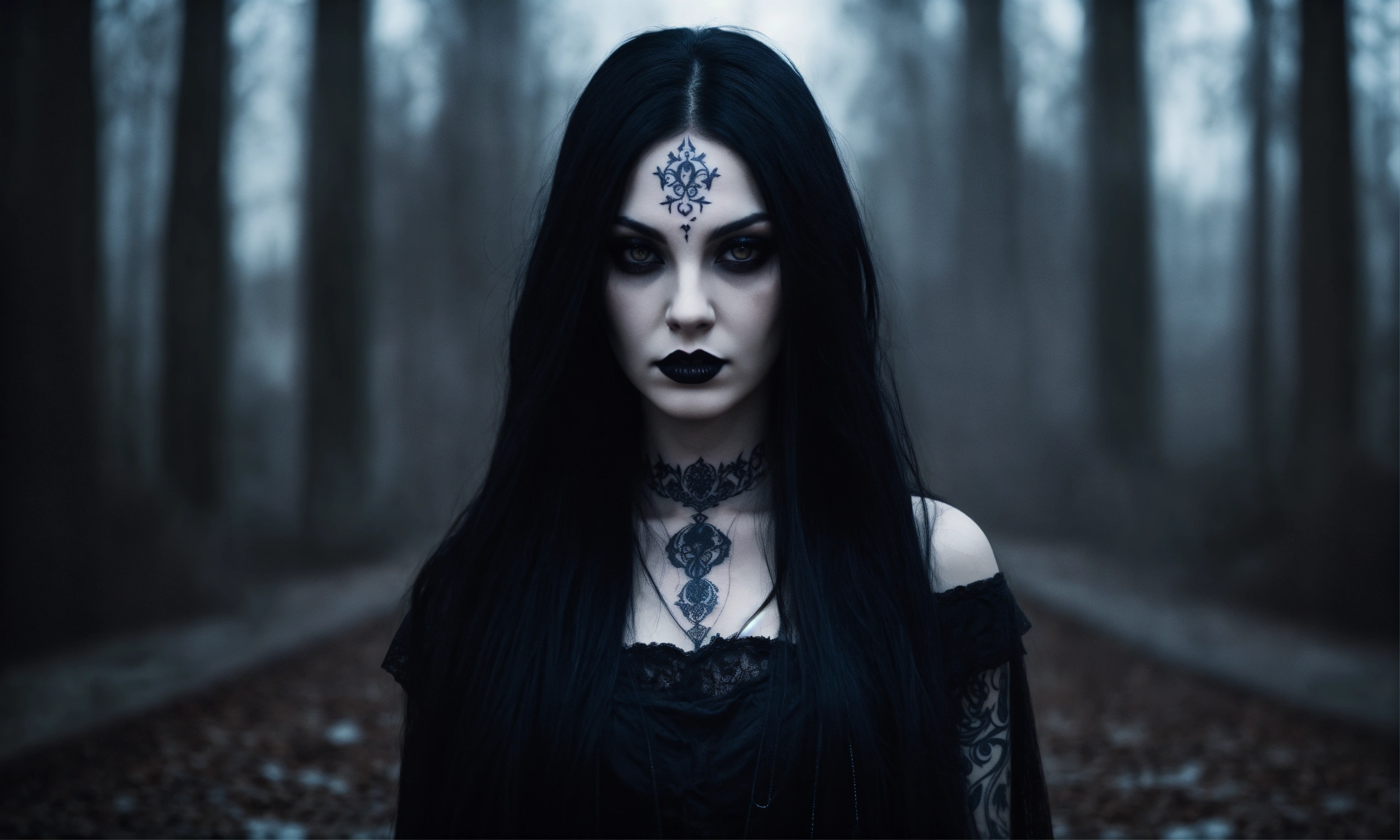 Lexica - A scary girl, full body, pale skin, long crazy black hair ...