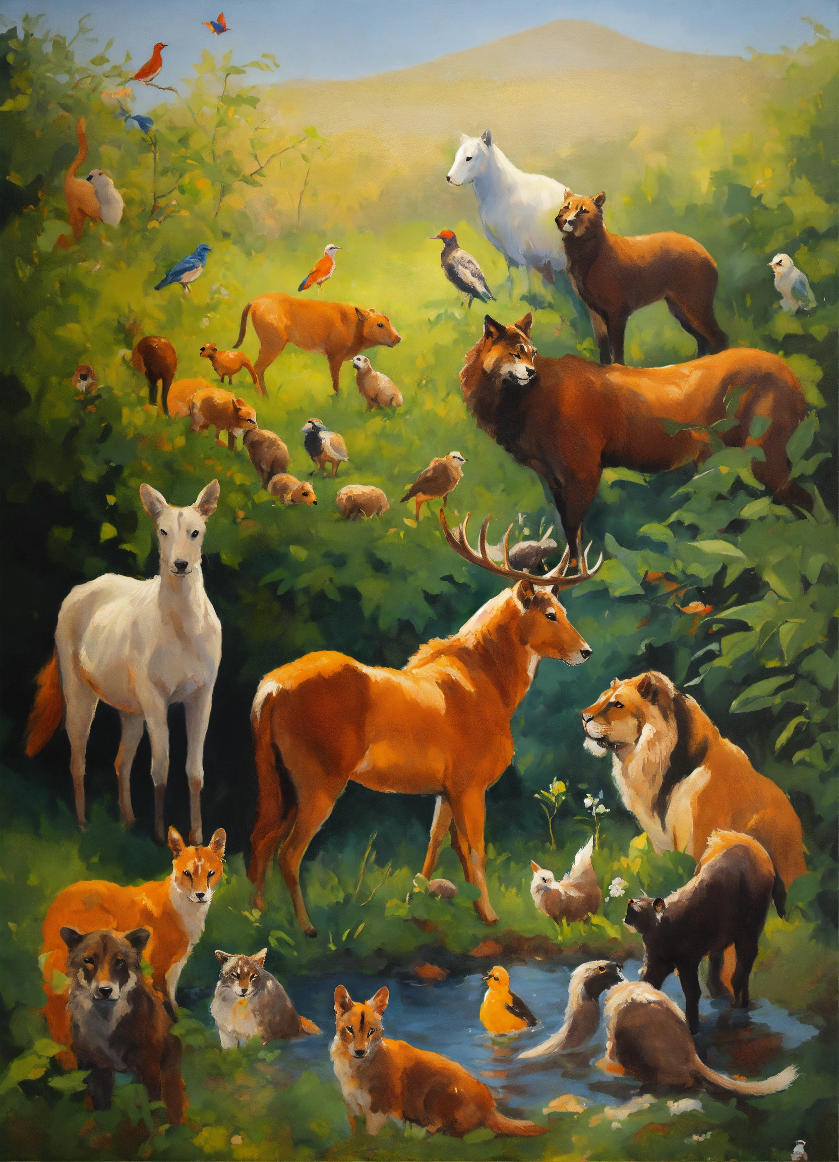 Lexica - World animal day, multiple animals, oil painting
