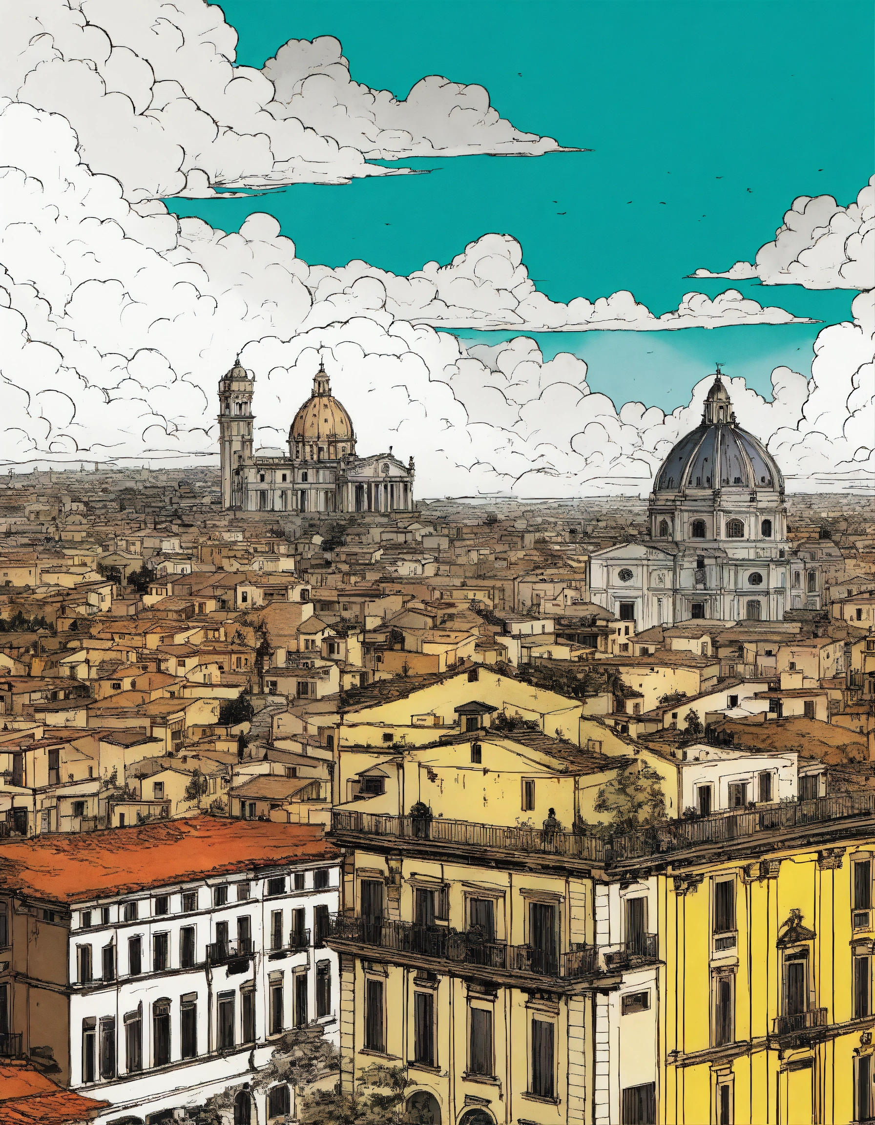 Lexica - Chaotic stunning Italy Roma , skyline, illustrated by hergé ...