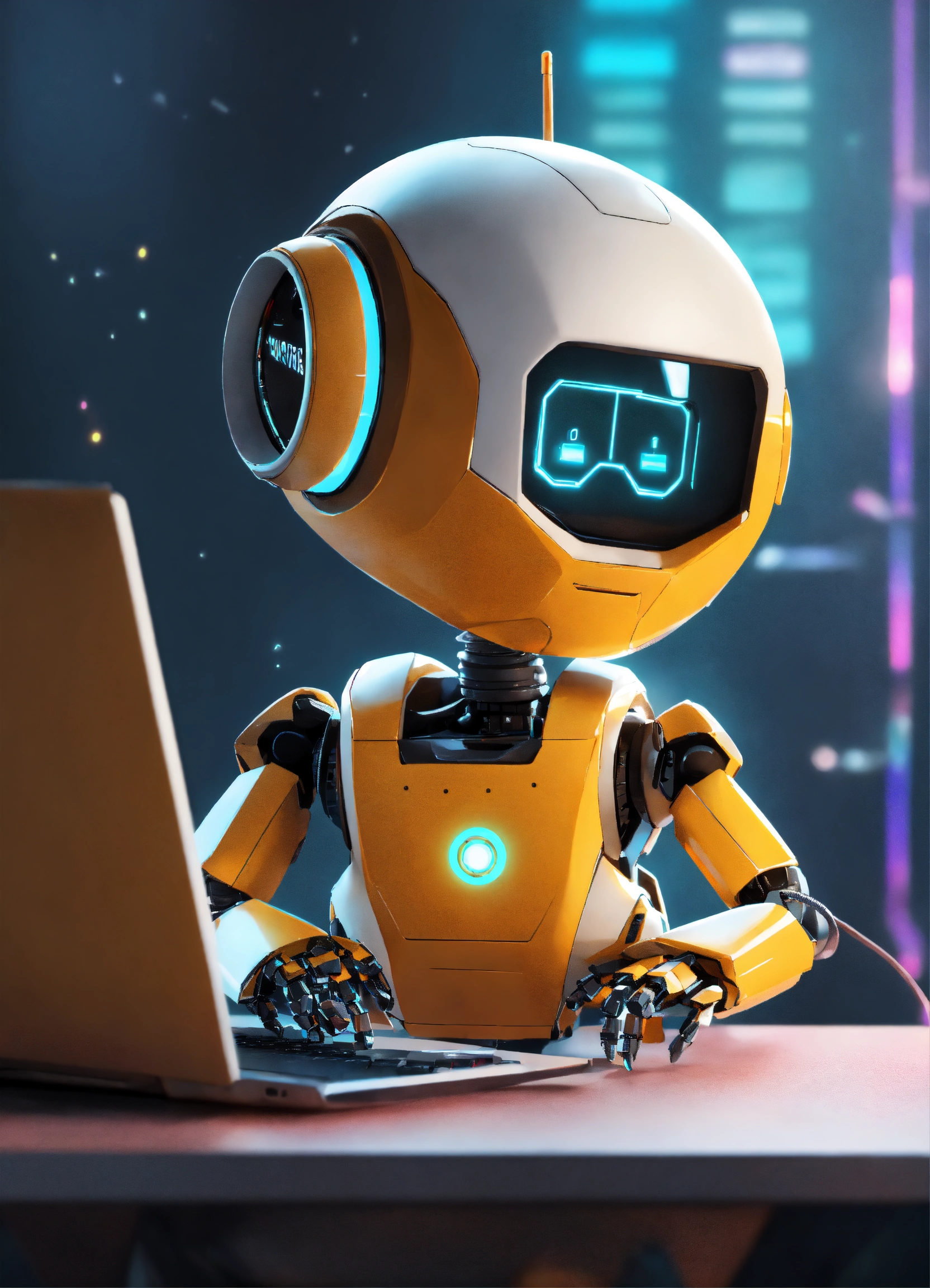 Lexica - Cute very simplistic robot plugged to databases, eyes looking ...