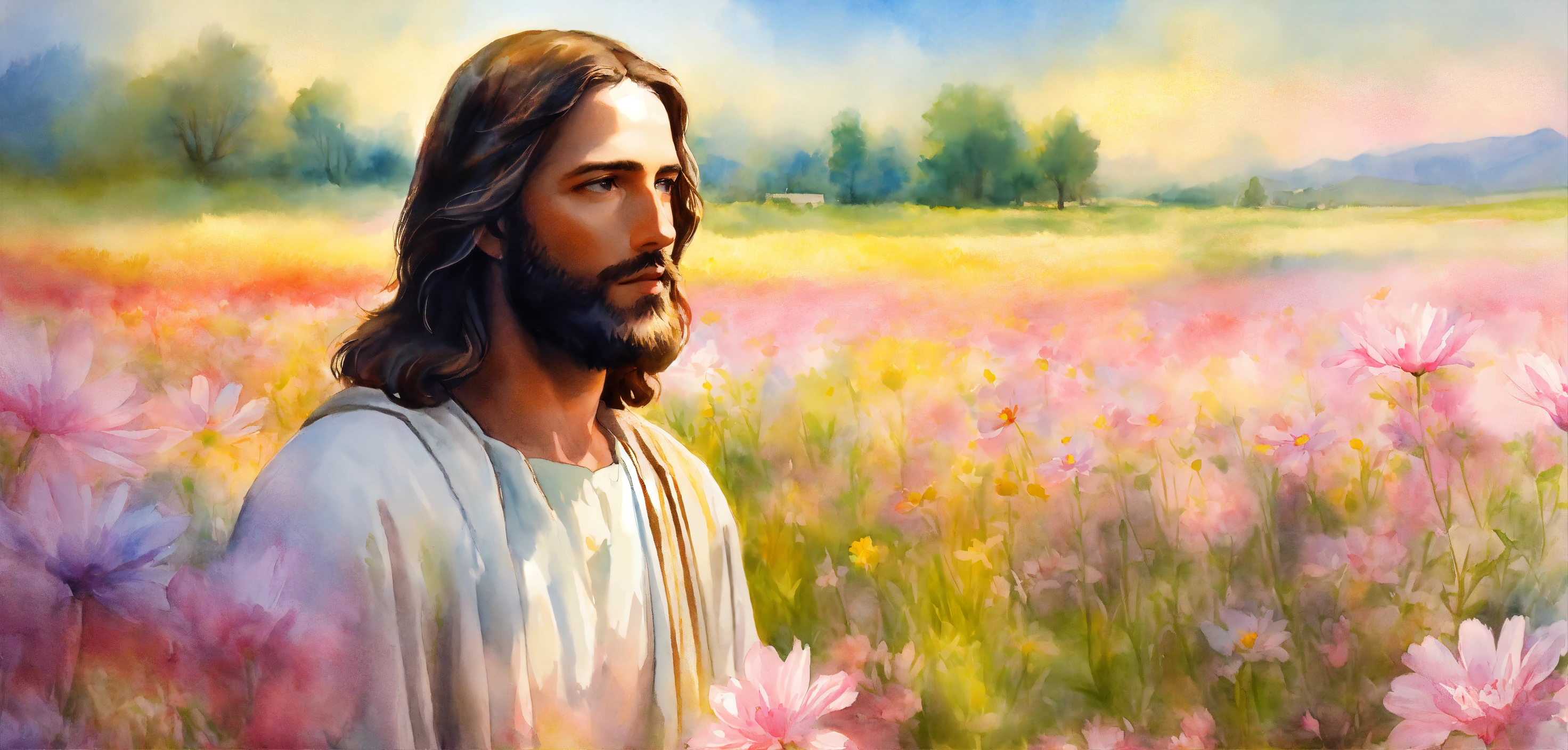 Lexica - Stunning portrait of Jesus Christ in aquarelle style in a ...