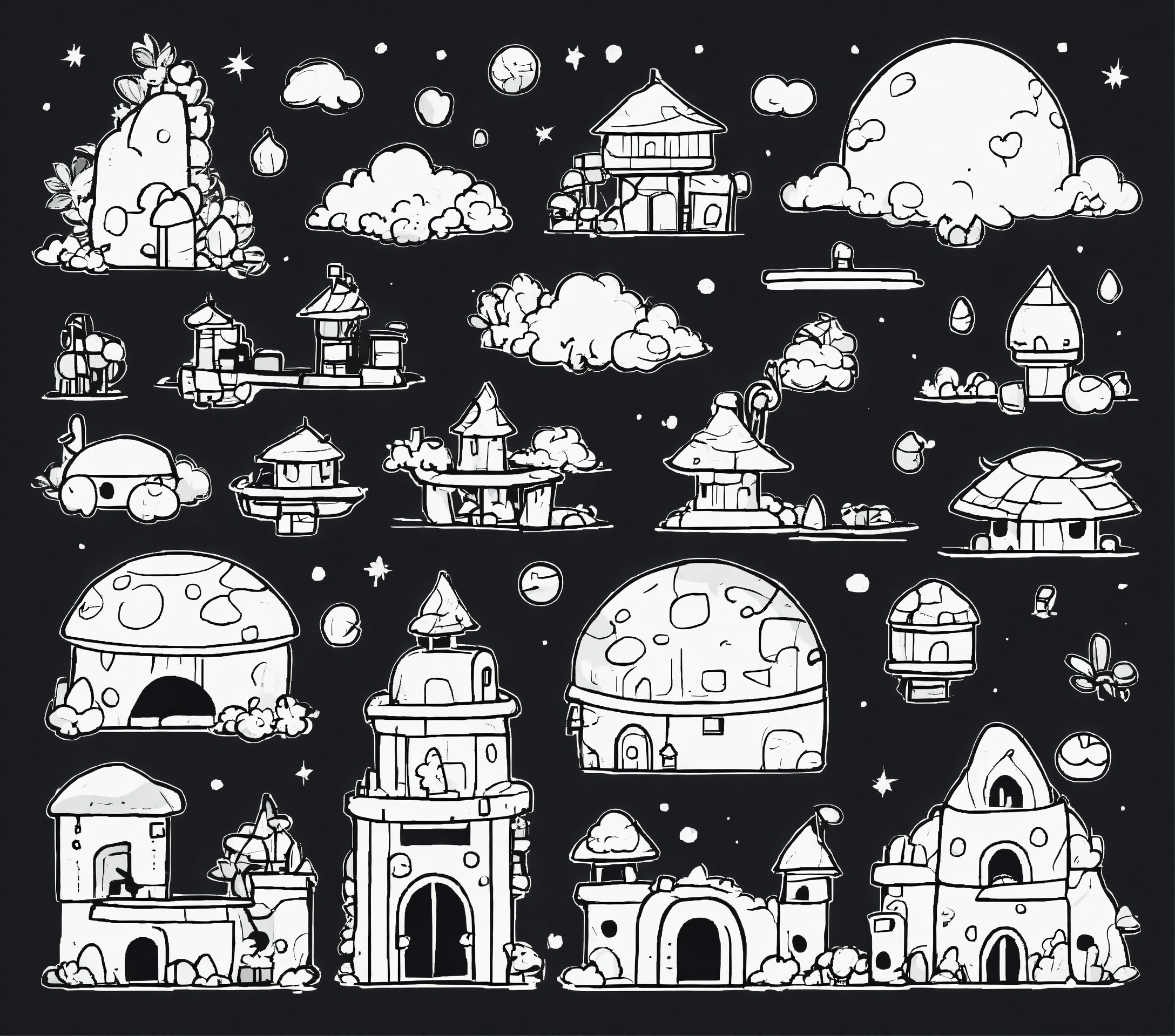 Lexica - 2d platformer game assets, cute theme, black and white ...