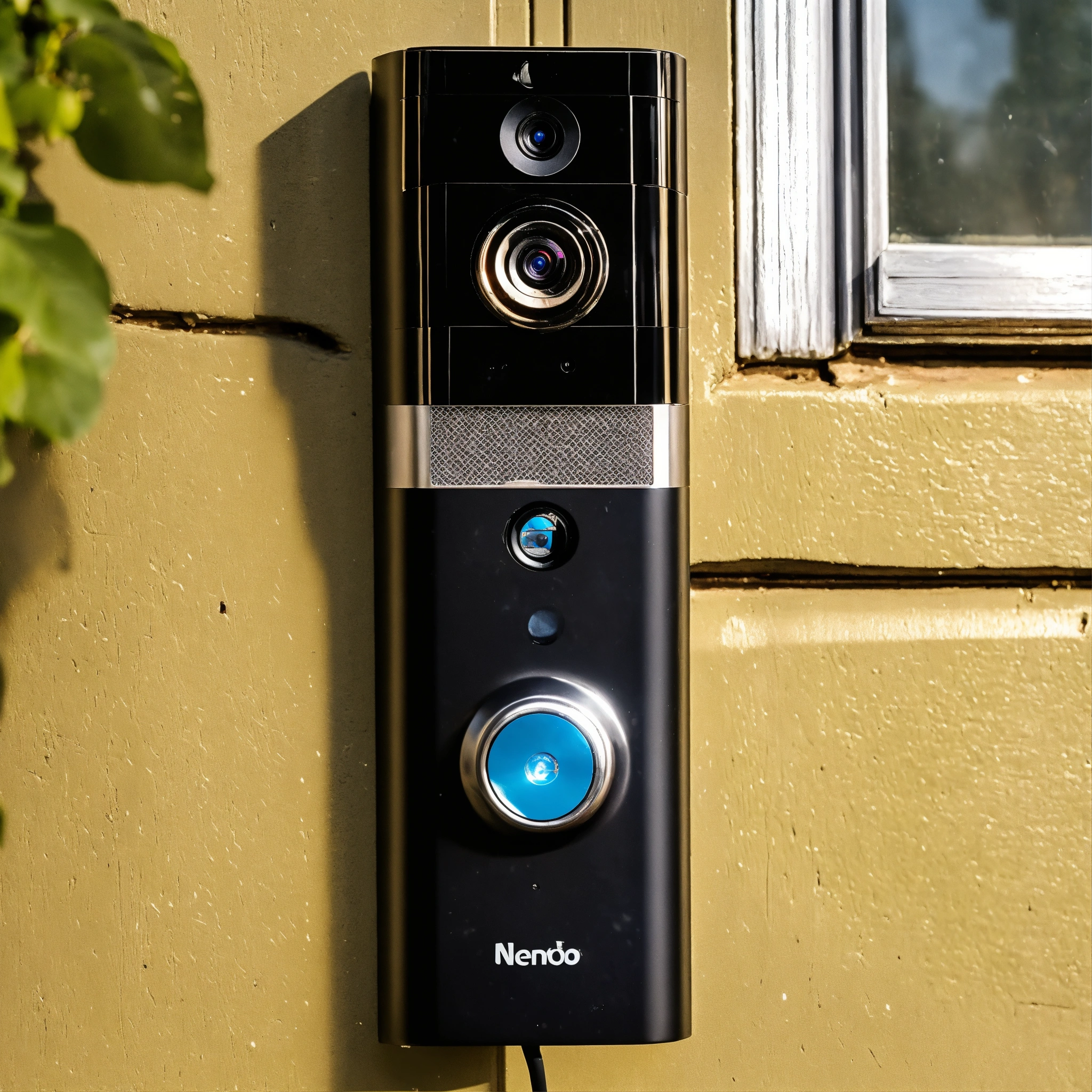 Lexica - A photo of a video doorbell. The doorbell is black and has a ...