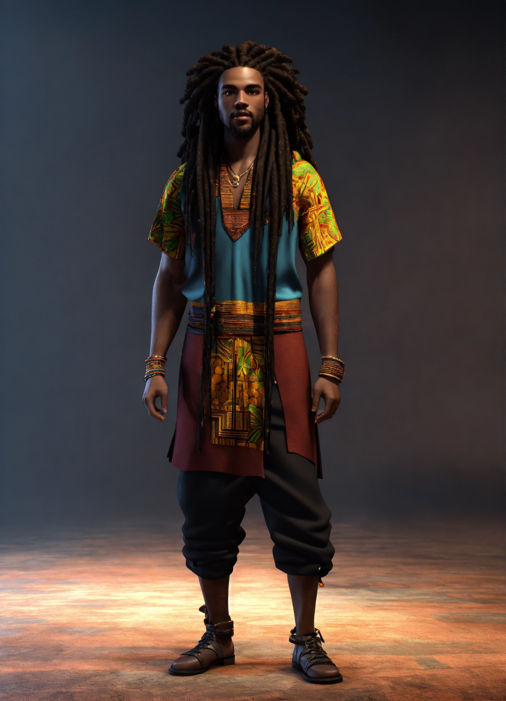 Lexica - 3d render of a Black man with long flowing dreadlocks, 6'5 ...