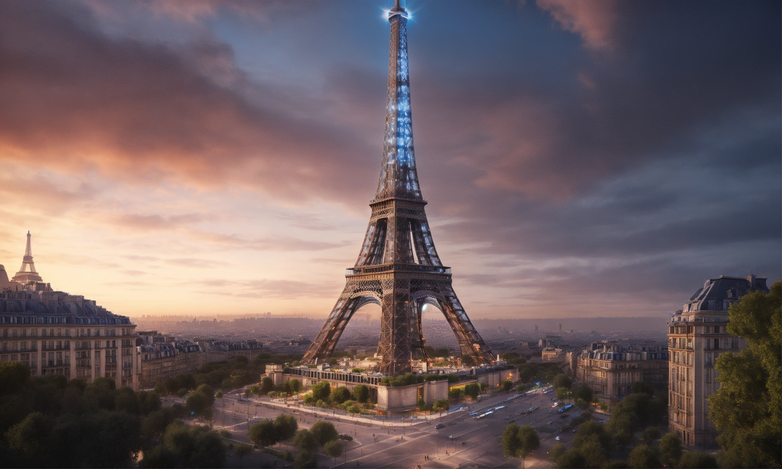 Lexica - Realistic photo of a futuristic Eiffel tower inspired skyscraper