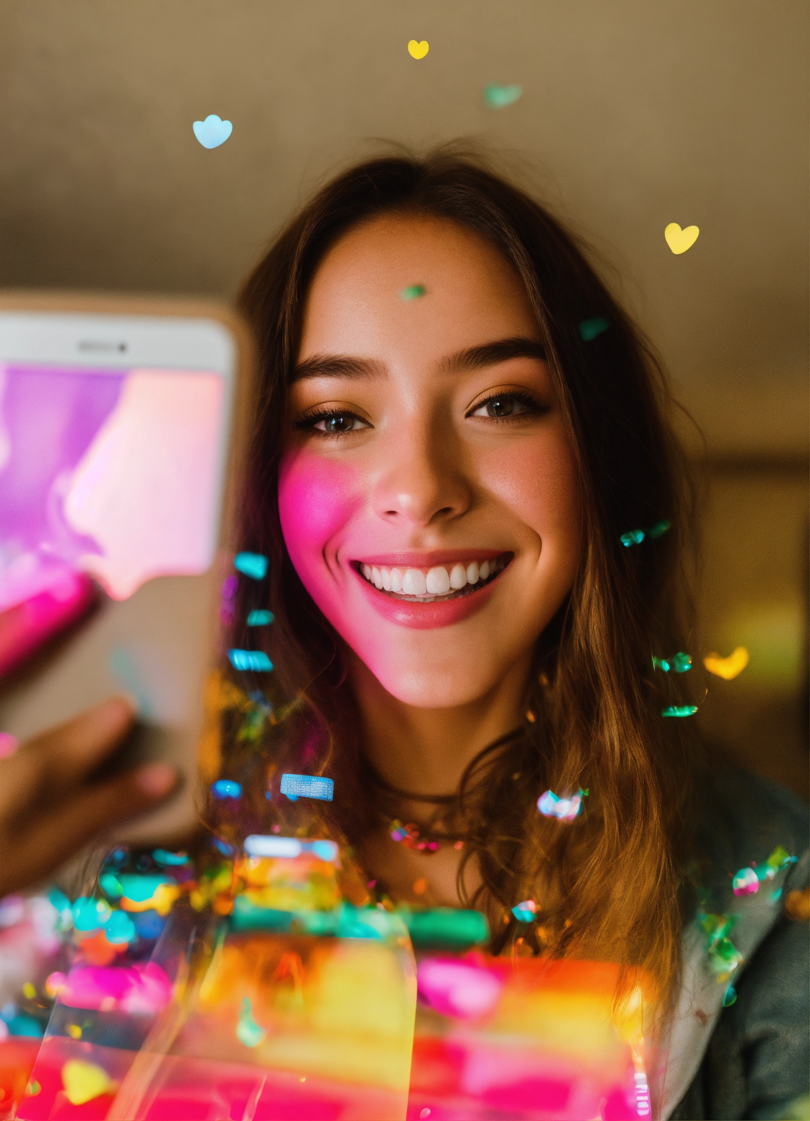 Lexica - Happy girl holding up snapchat and using filters