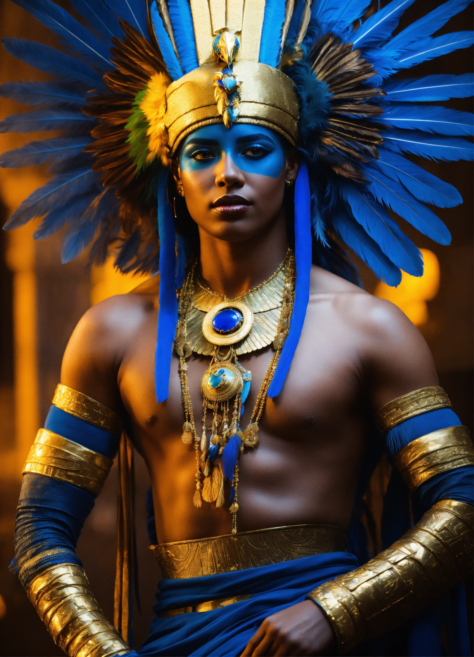 Lexica - A tan skin Egyptian pharaoh all blue and gold elaborate outfit ...