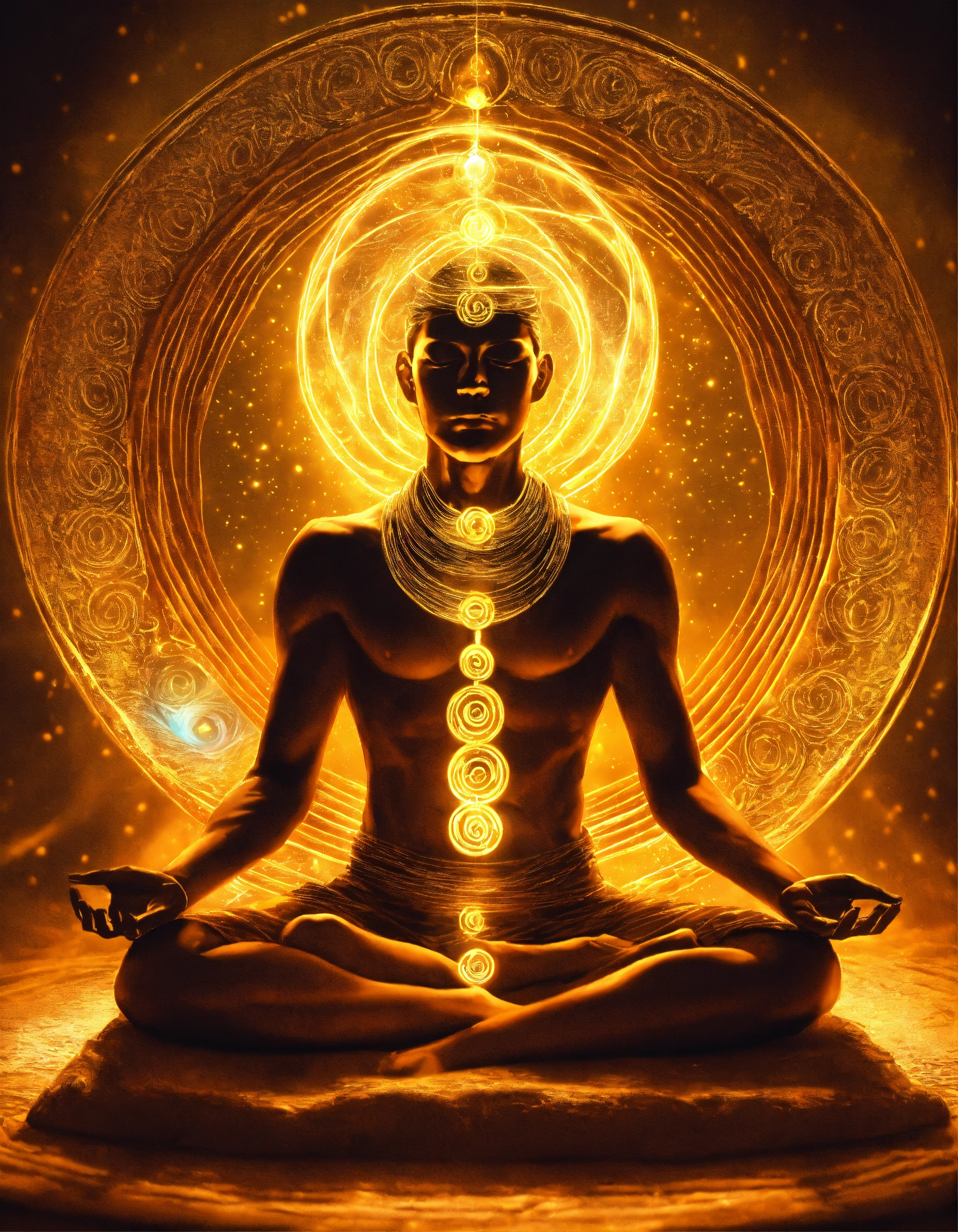 Lexica - Illustration of a creature of light in a meditation position ...