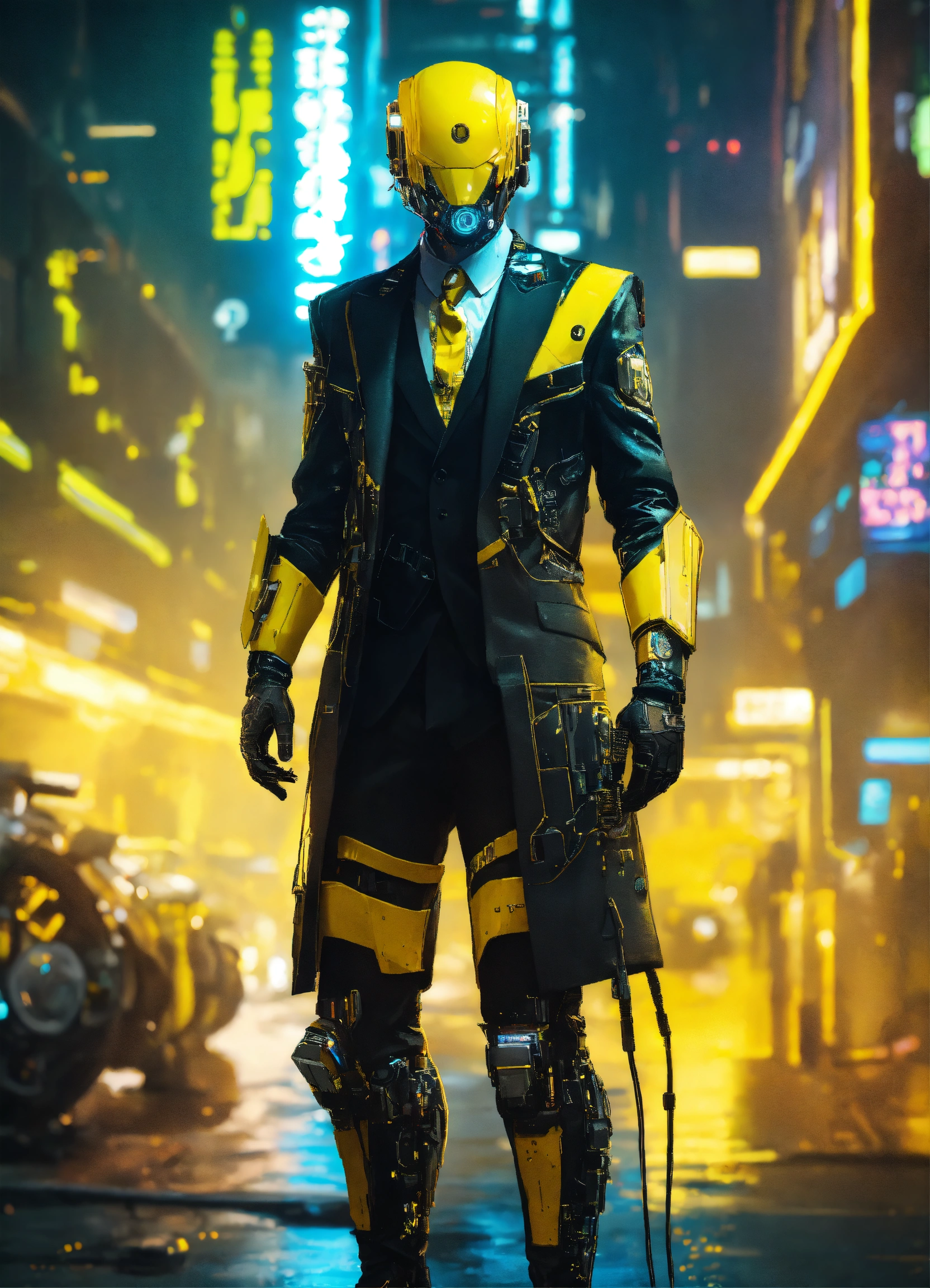 Lexica - Cyberpunk cyborg with yellow cybernetic parts. Mostly human ...