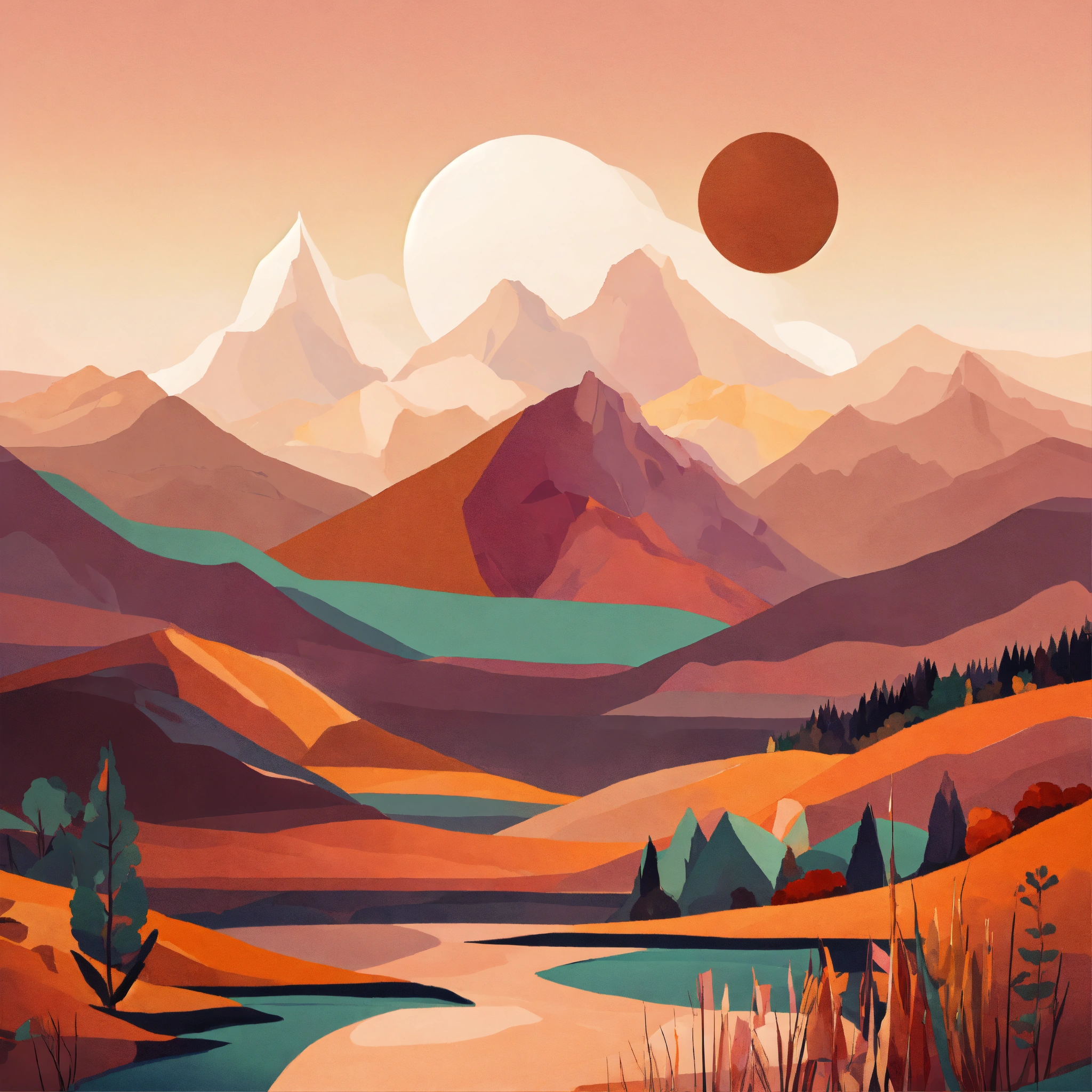Lexica - Boho art Minimalist abstract mountains