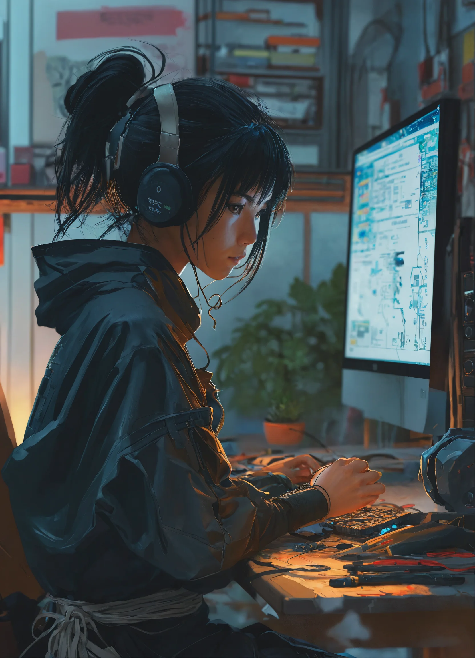 Lexica - Create a high resolution artwork of ninja Girl is designing at ...