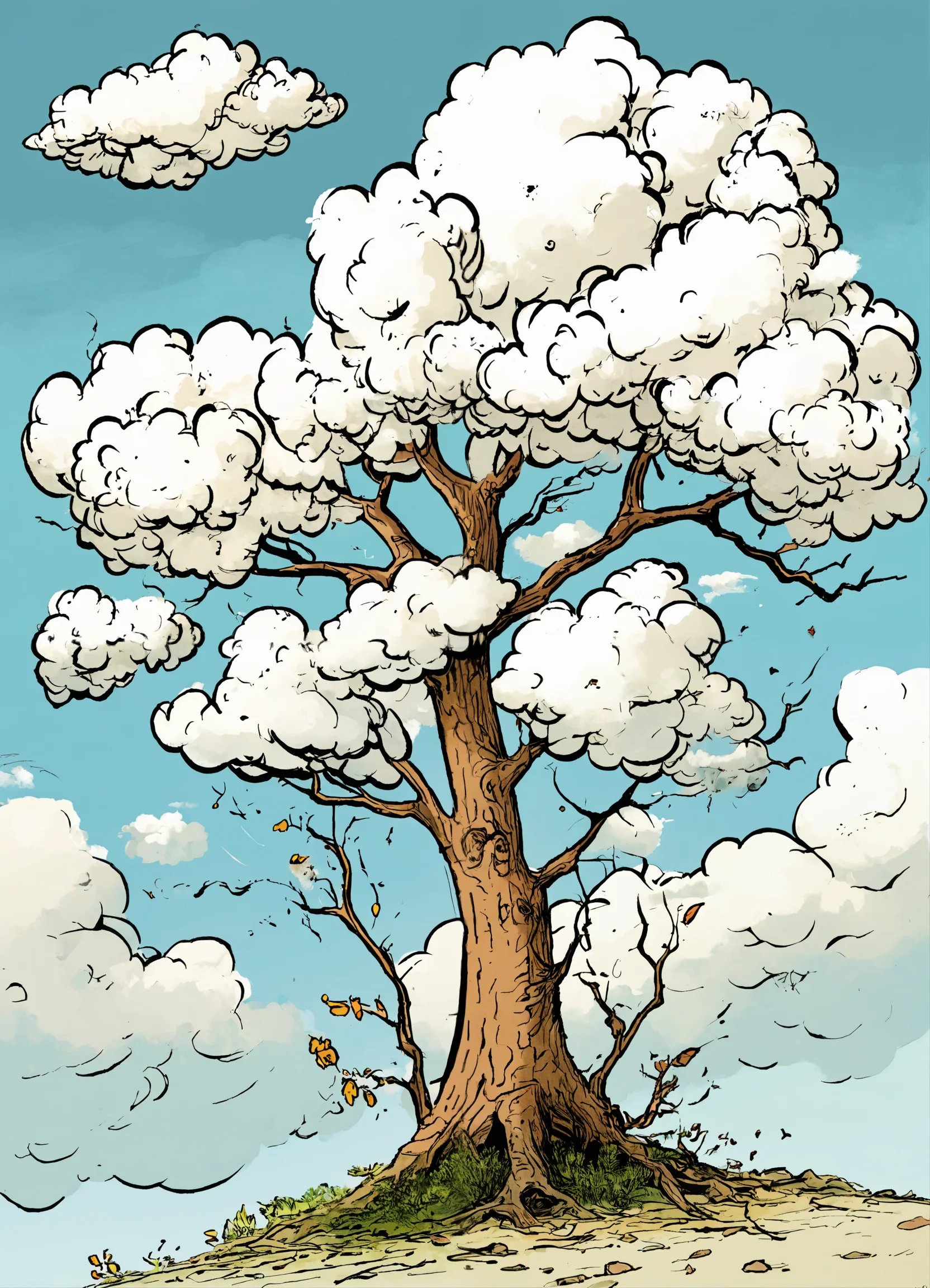 Lexica - A tree but instead of leafs it grows small clouds, cartoon
