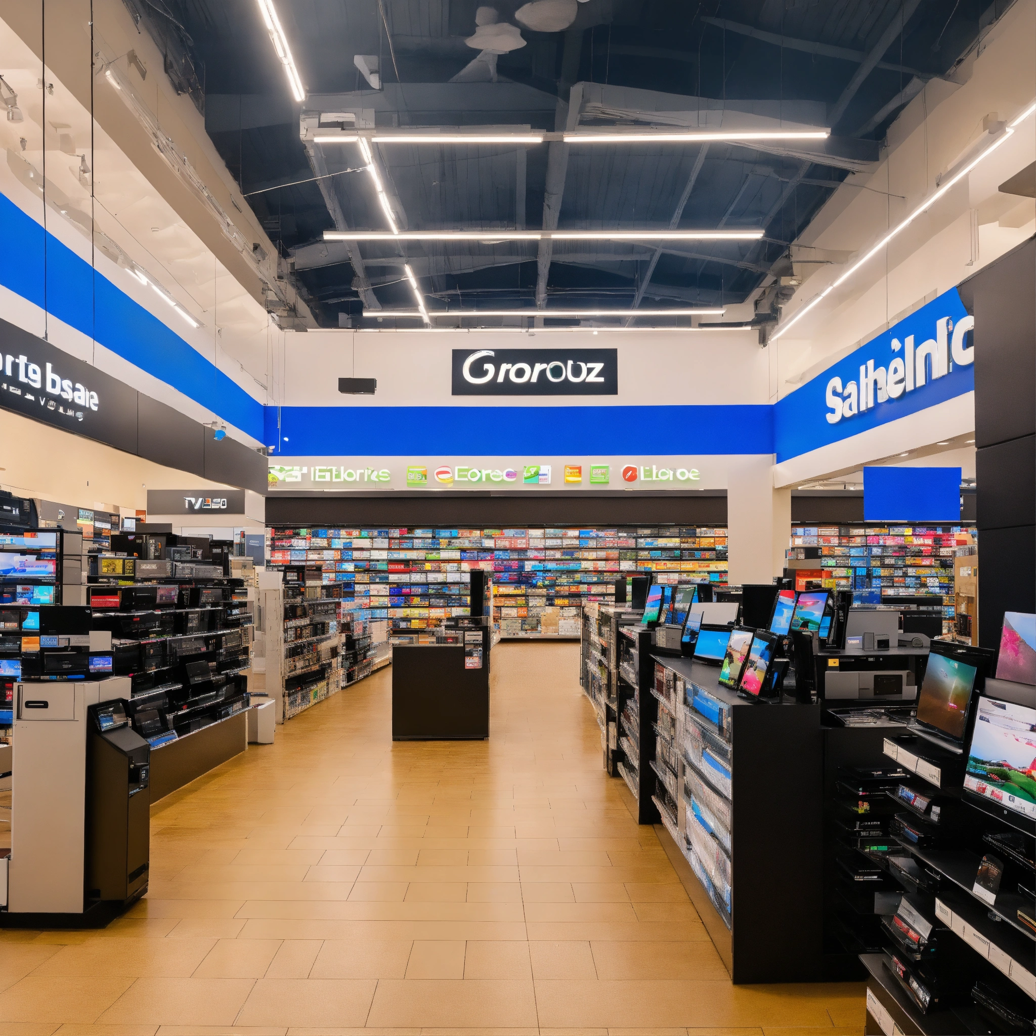 Lexica - A photo of a large electronics store. The store has a wide ...