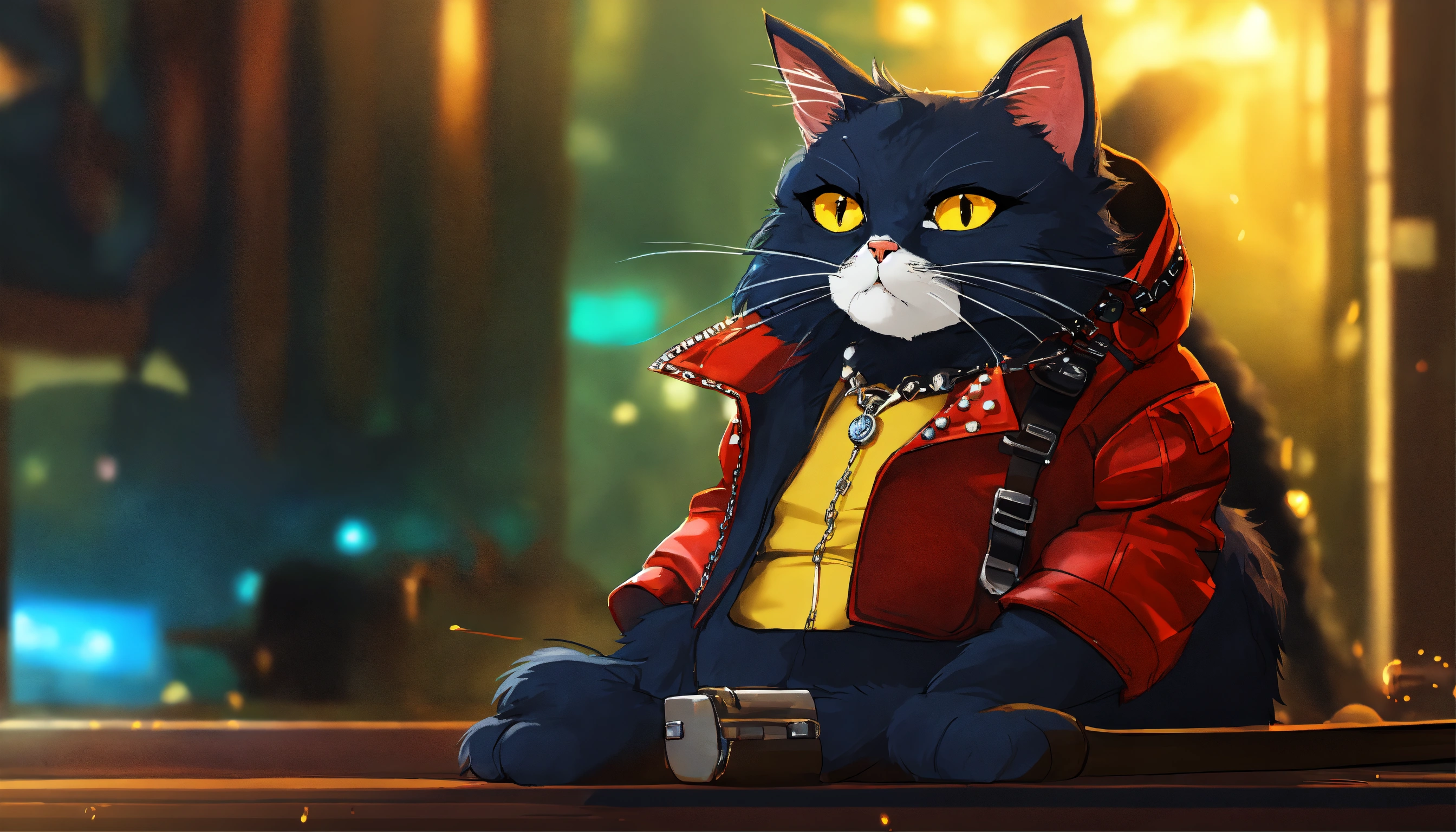 Lexica - Create an image of an urban cat. This cat has sleek black fur ...