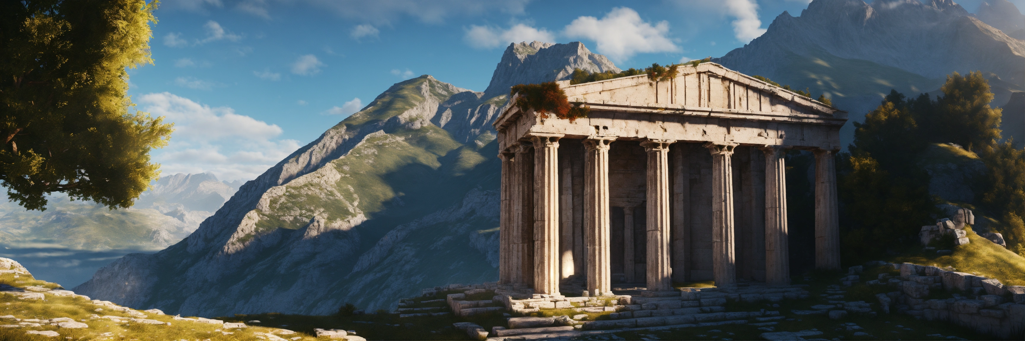 Lexica - Ancient Greek palace ruin, high mountains, high alpine ...