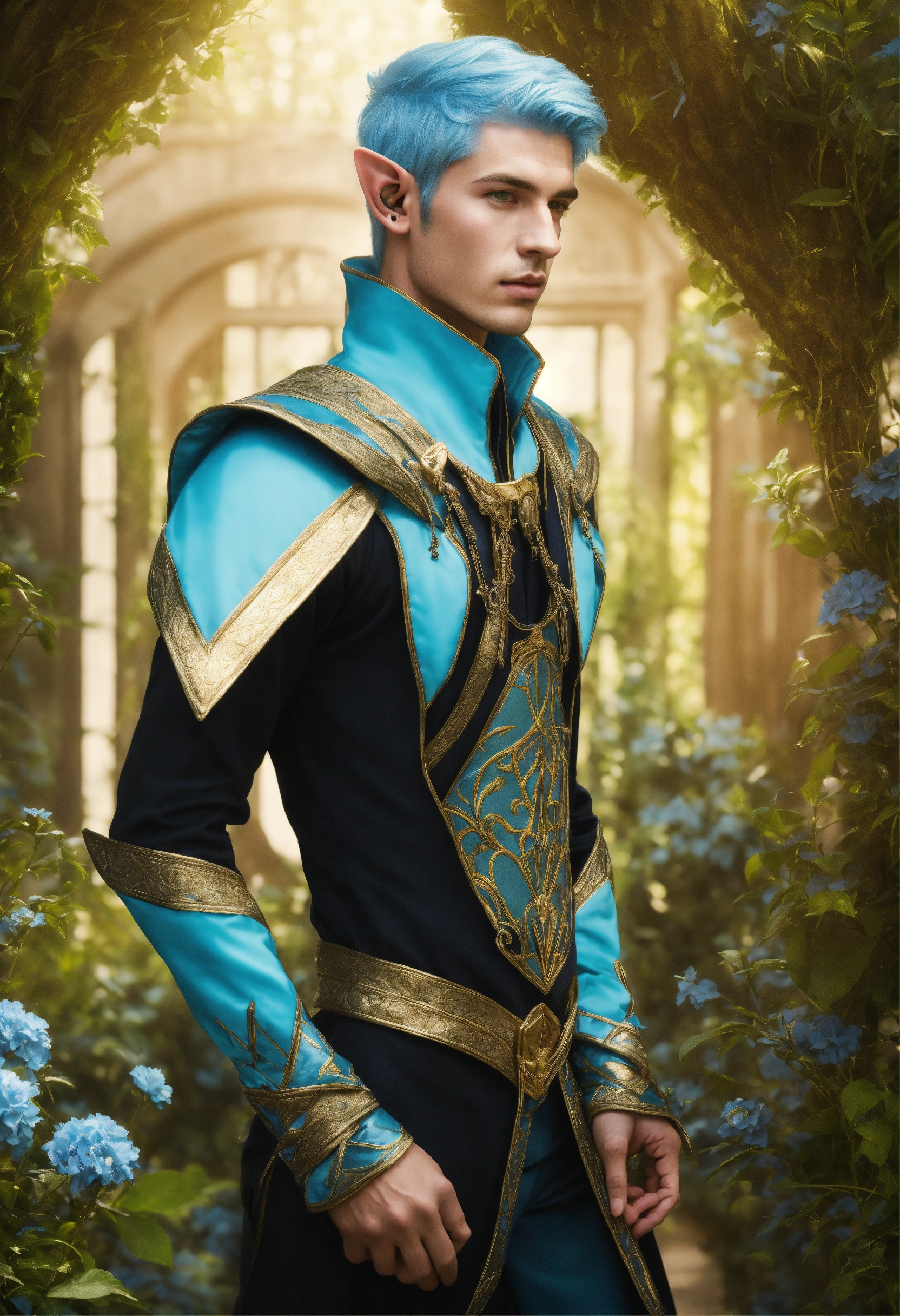 Lexica - Drawing of an elf, royalty, sci fi, cybernetic, black and ...