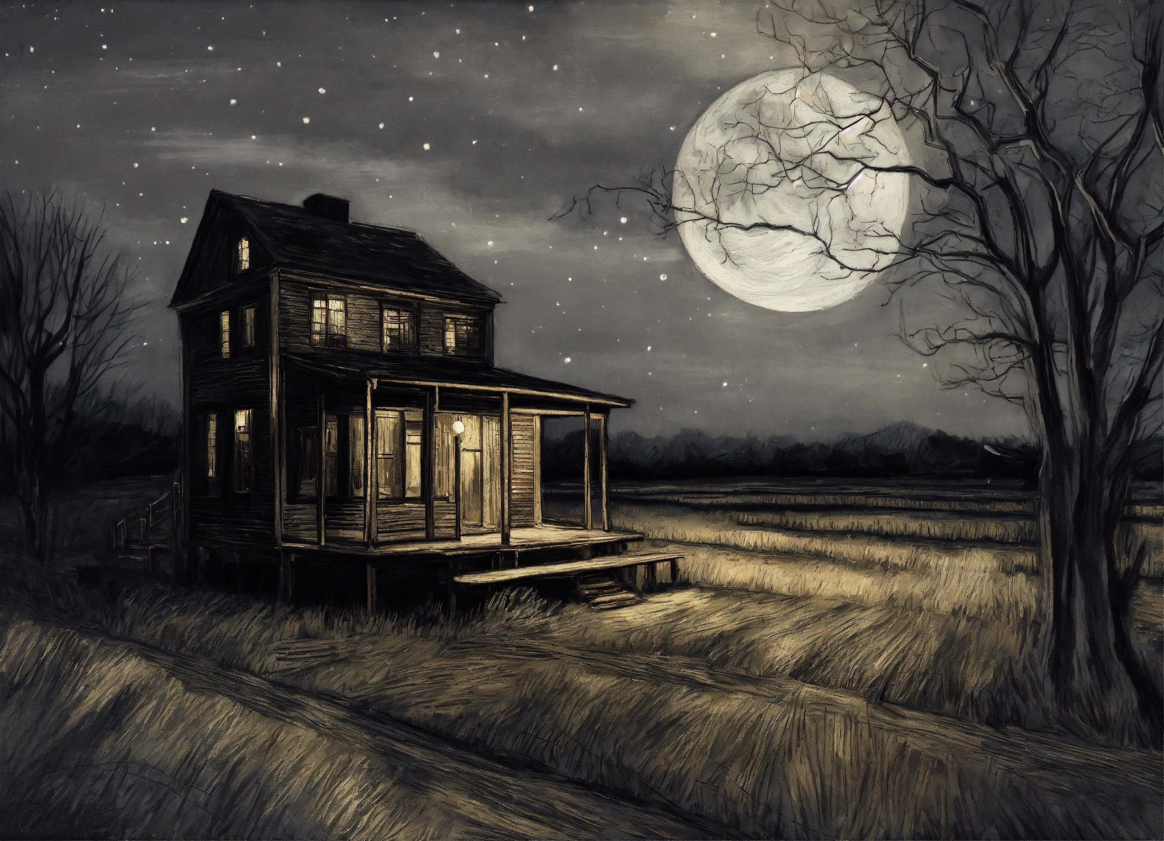 Lexica - Art SketchUp moonlight Vincent van Gogh charcoal surrealism