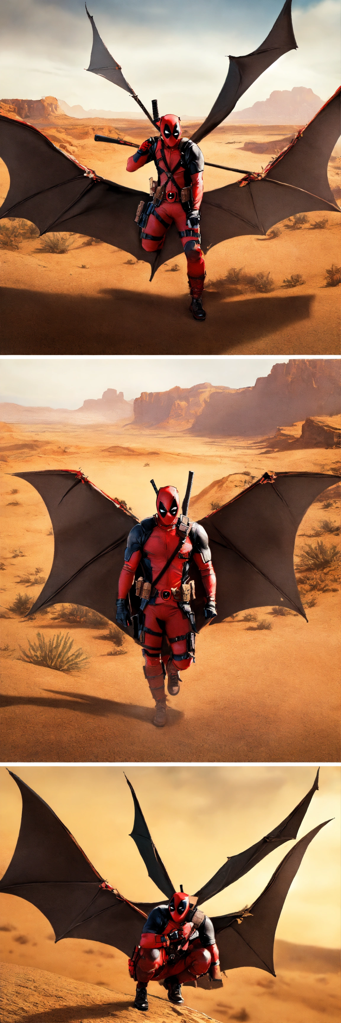 Lexica - Realistic, deadpool themmed bat, in the desert, amazing ...
