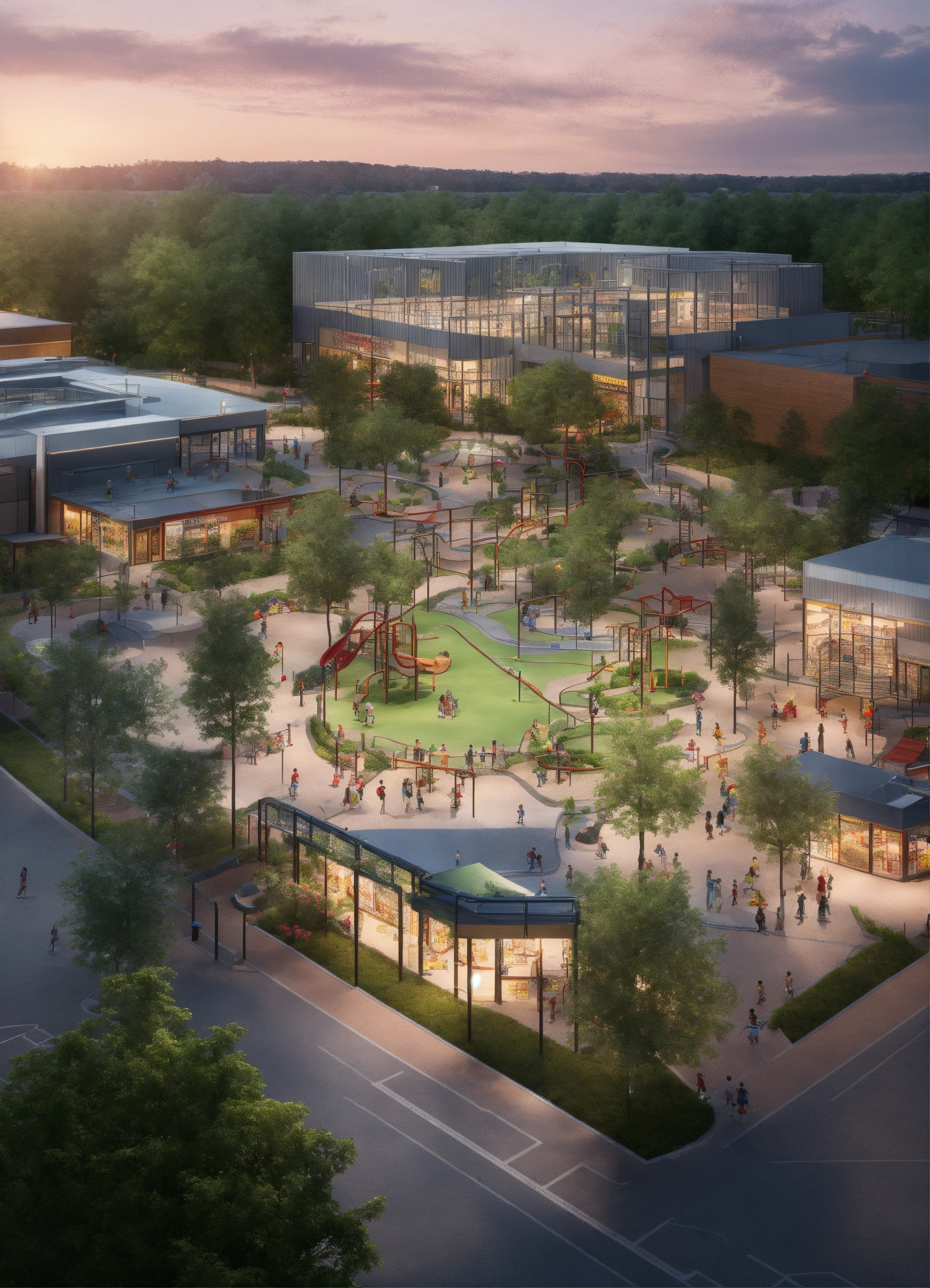 Lexica - A steel shopping mall L shaped with plan trees in front, a ...