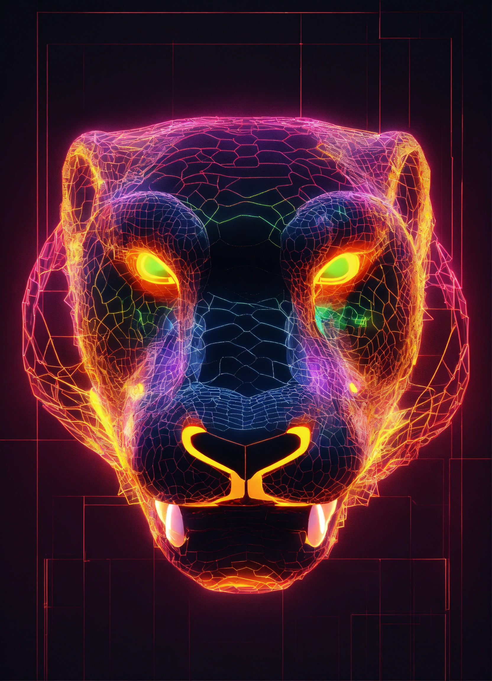 Lexica - Digital wire neon Frame snake head semi transparent polygon ...