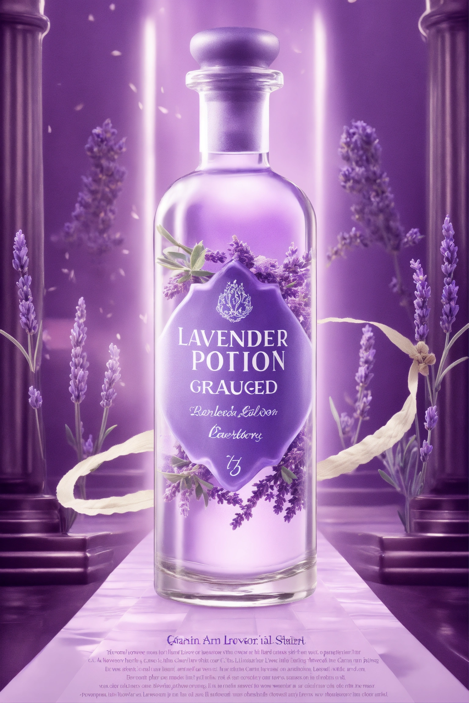 Lexica - Advertising image for lavender potion, photorealistic