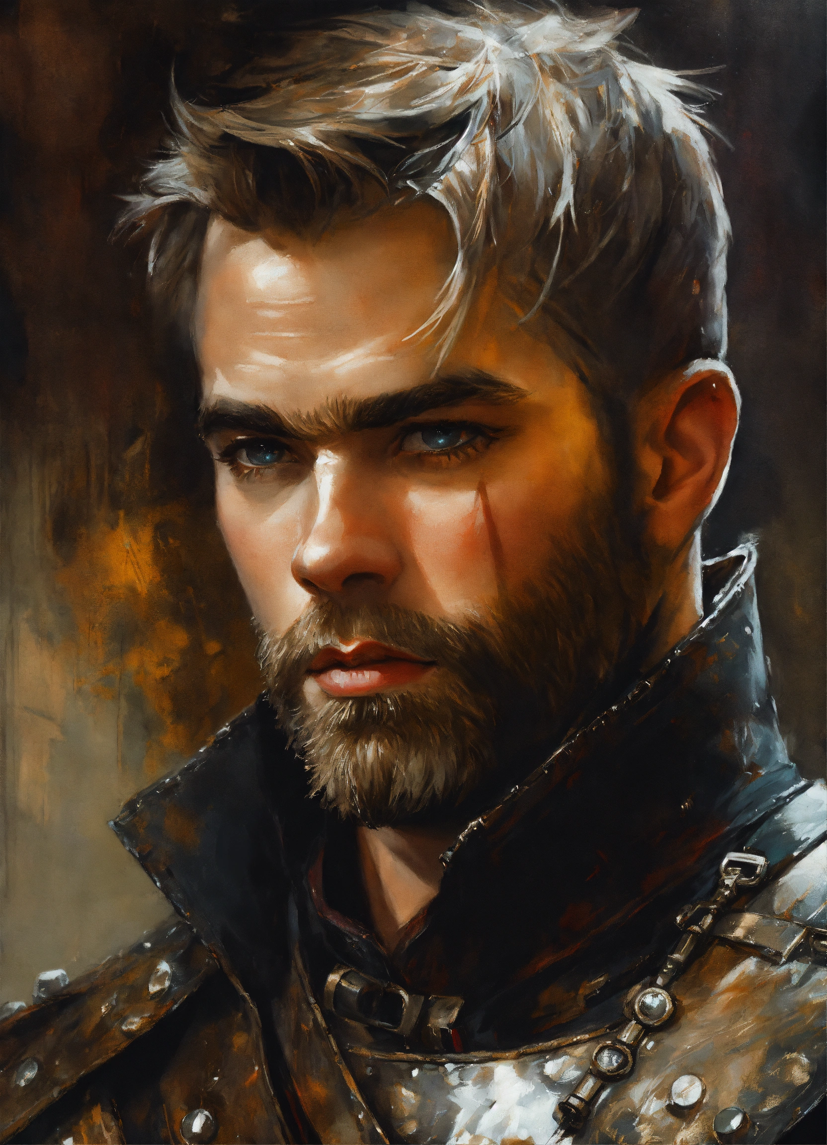 Lexica - Chris Pine as a vampire wearing studded leather armor with ...