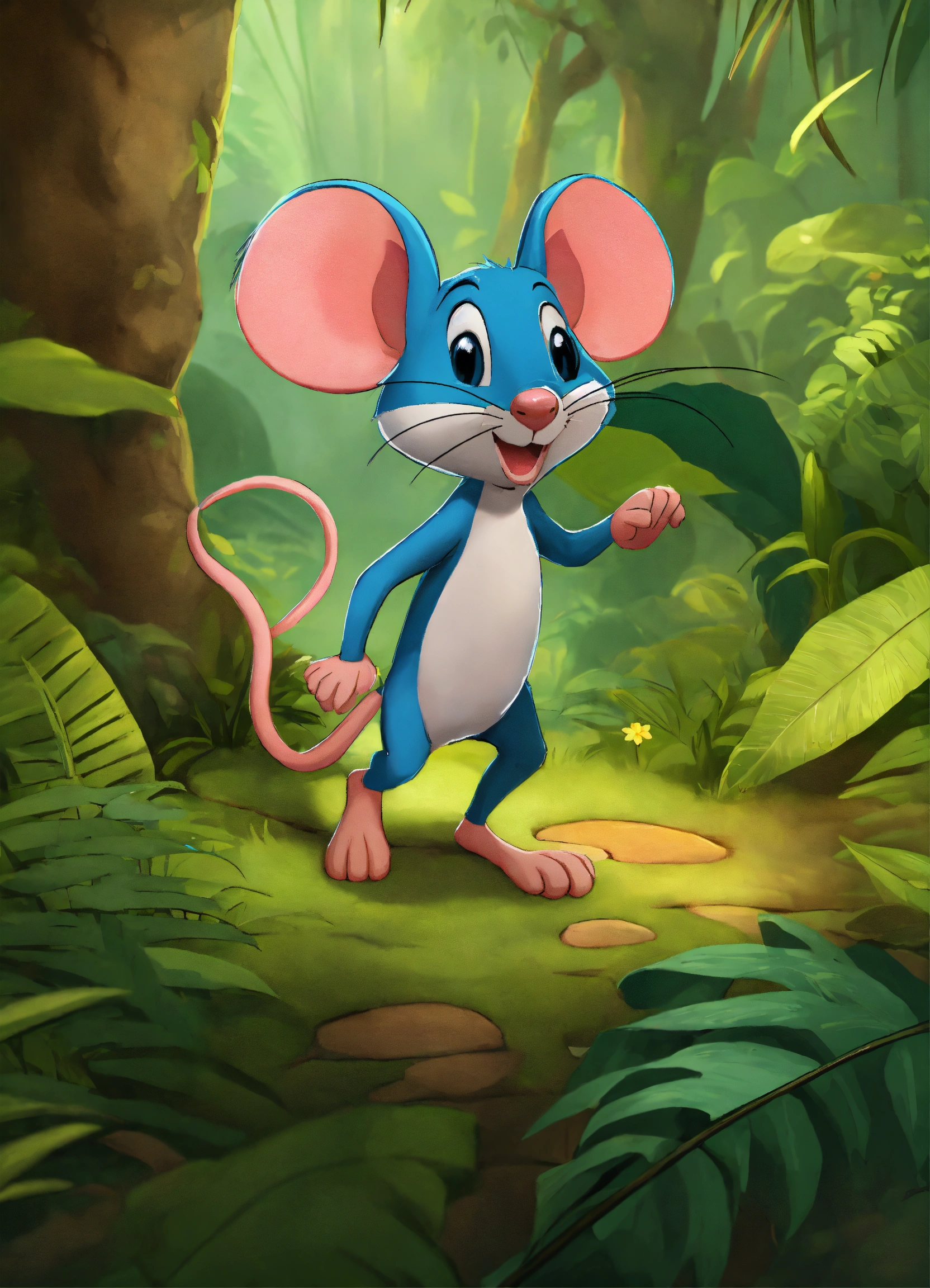 Lexica - Cartoon mouse walking in jungle