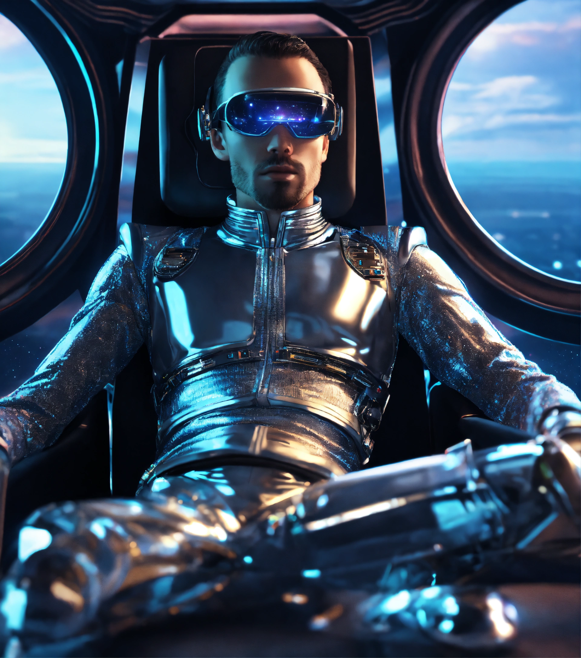 Lexica - Zoom out of a alien male rockstar with AR glasses wearing cool ...